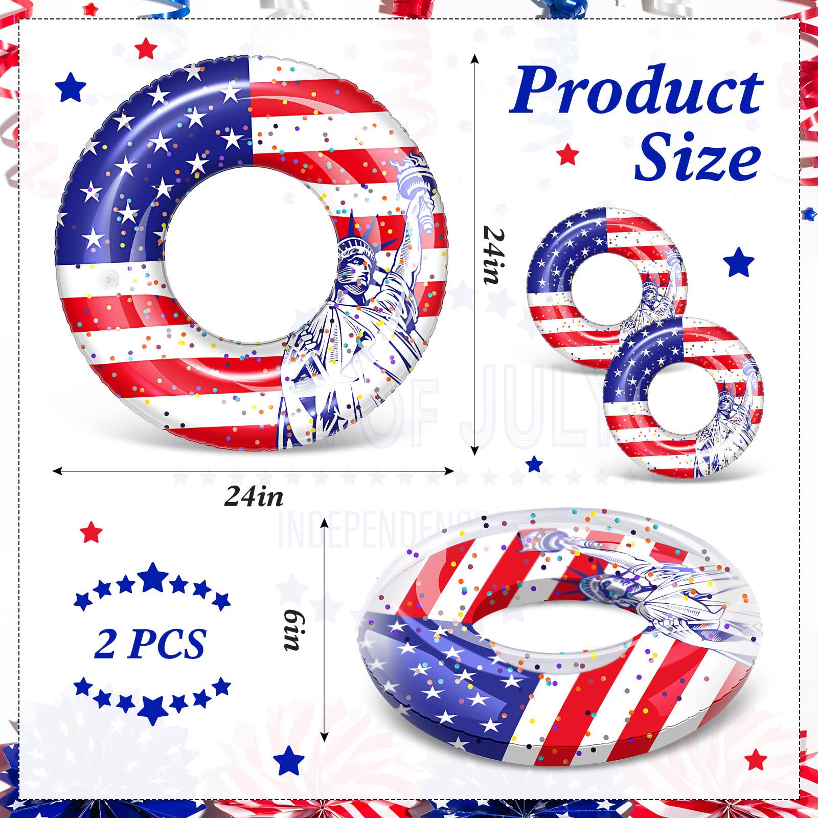 Snapklik.com : 2 Pcs 4th Of July Inflatable Tube Pool Float 24 American ...