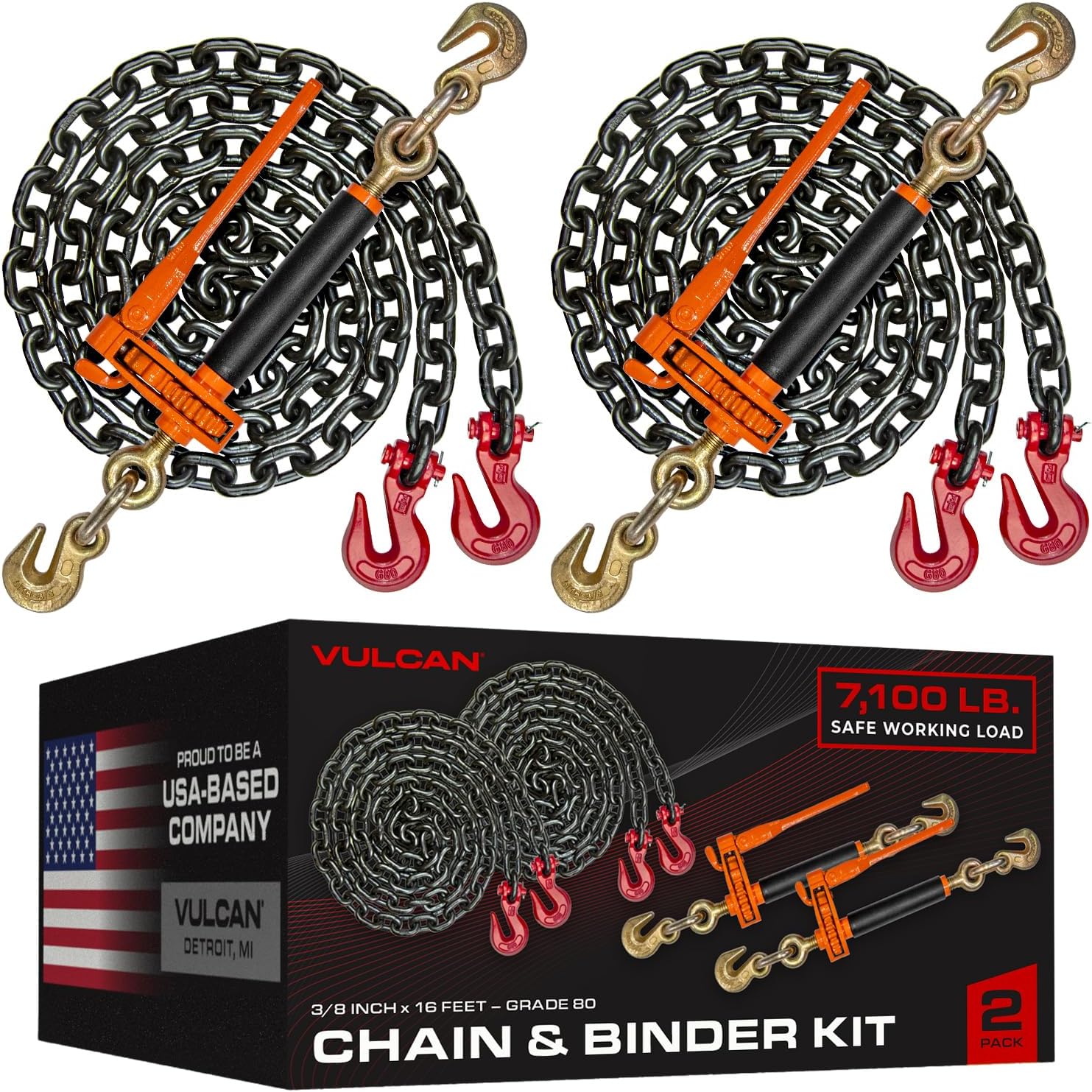 Amazon.com: VULCAN Chain and Load Binder Kit - (2) Grade 80 3/8 Inch x ...
