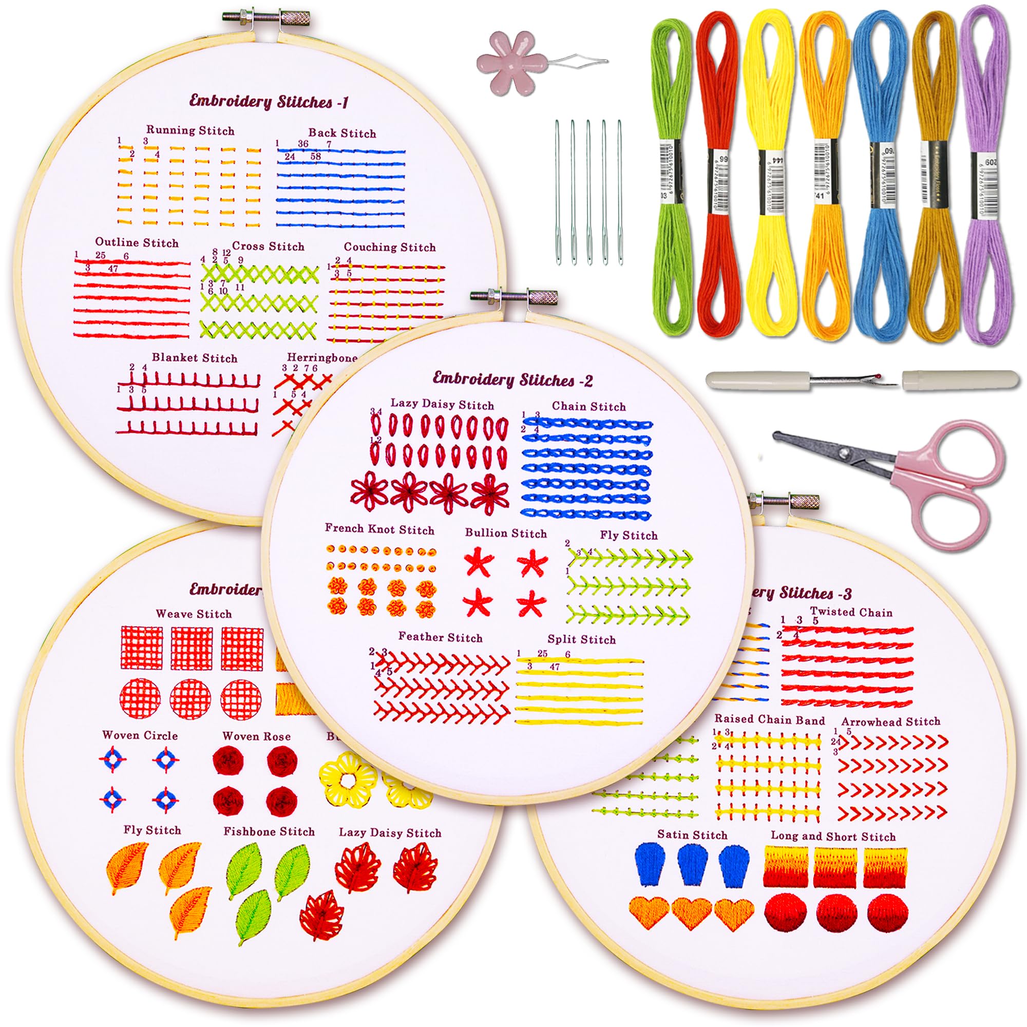 Amazon.com: Bradove 4 Sets Embroidery Stitches Practice Kit, Embroidery ...