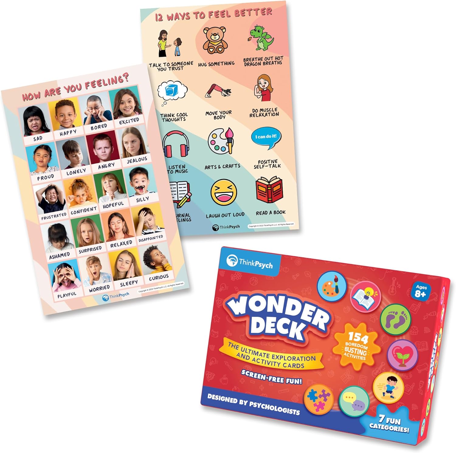 Amazon.com: ThinkPsych Laminated Feelings Posters & WonderDeck Bundle ...