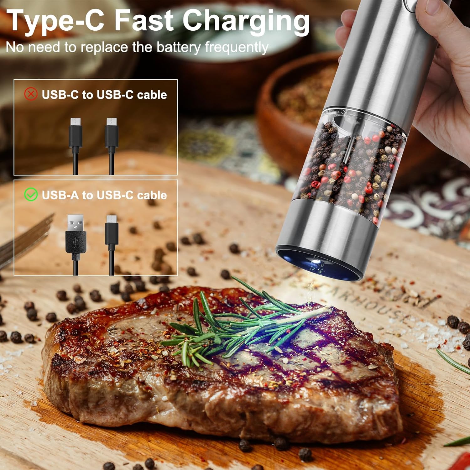 Enutogo Juego de molinillo eléctrico de sal y pimienta, salero y ...