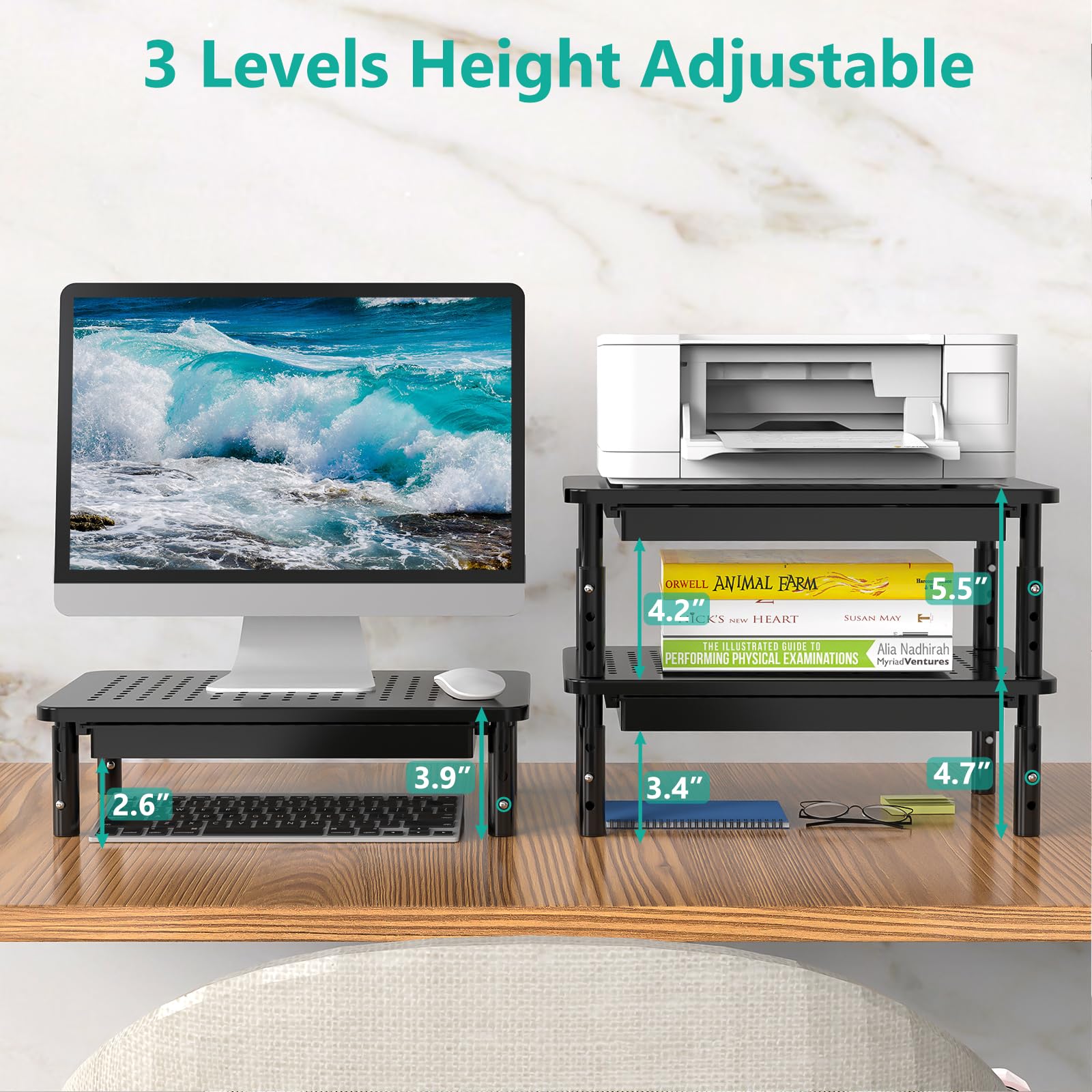 Computer Monitor Stand with Storage, Desk Monitor Riser 3 Height ...