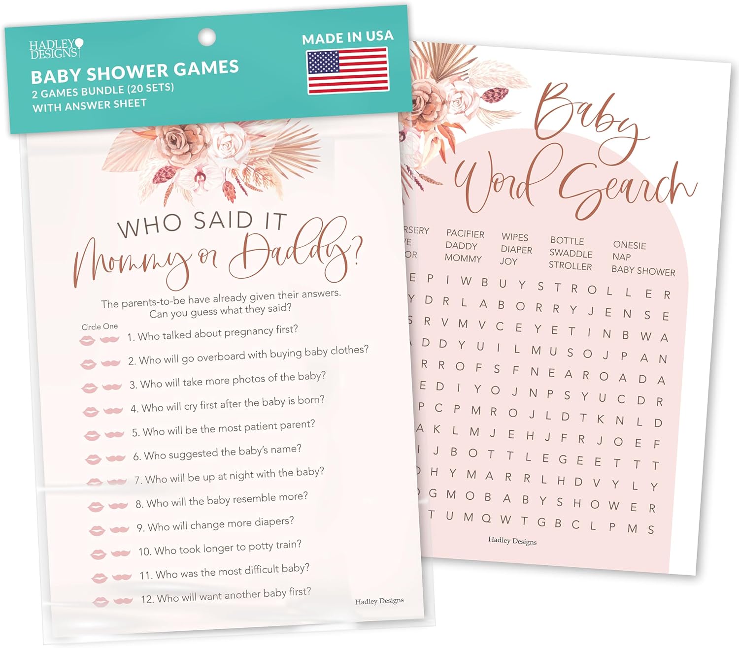 Amazon.com: Hadley Designs 20 Boho Baby Shower Games for Girl-Hilarious ...
