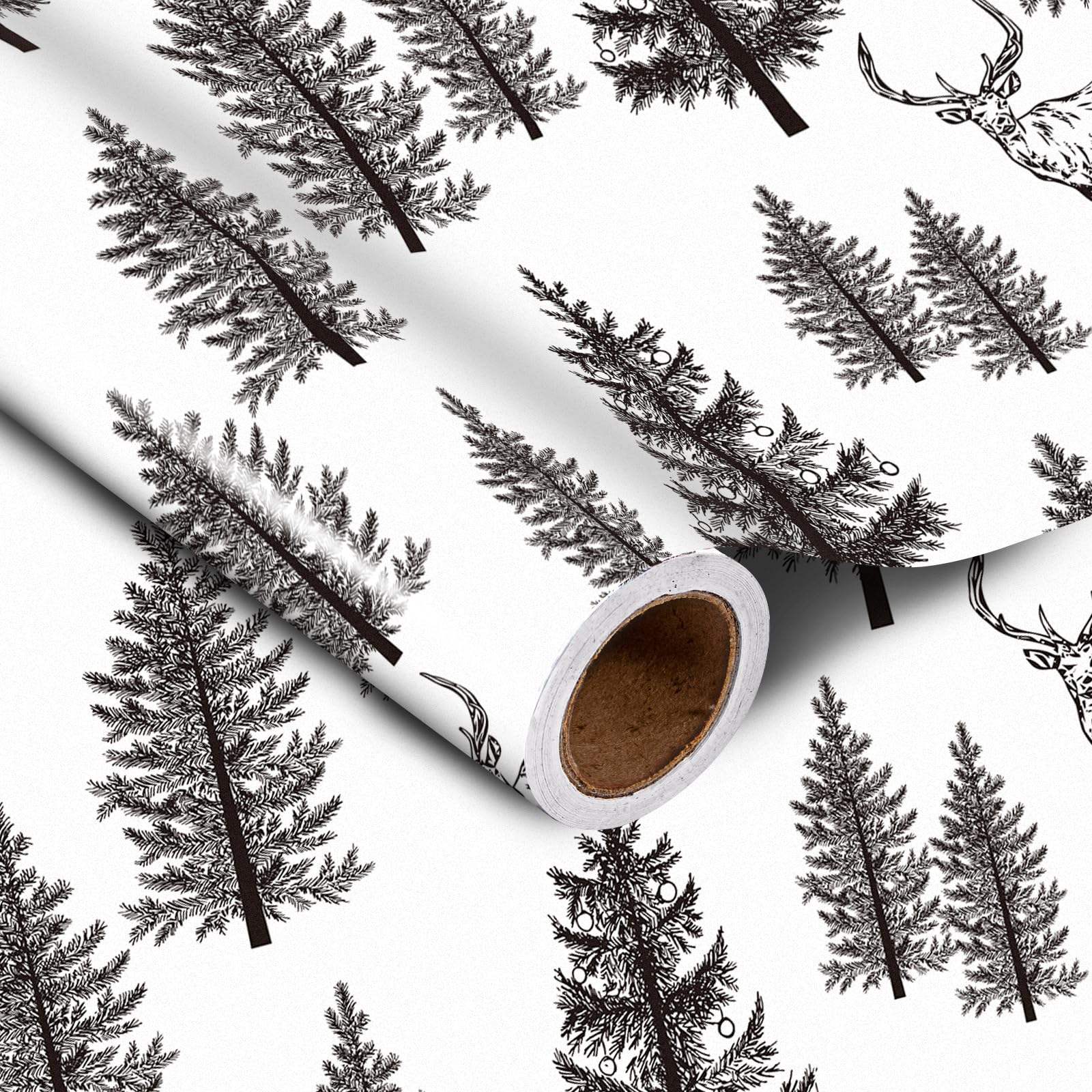 Amazon.com: LeZakaa Christmas Wrapping Paper Roll - Reindeer and Snowy ...