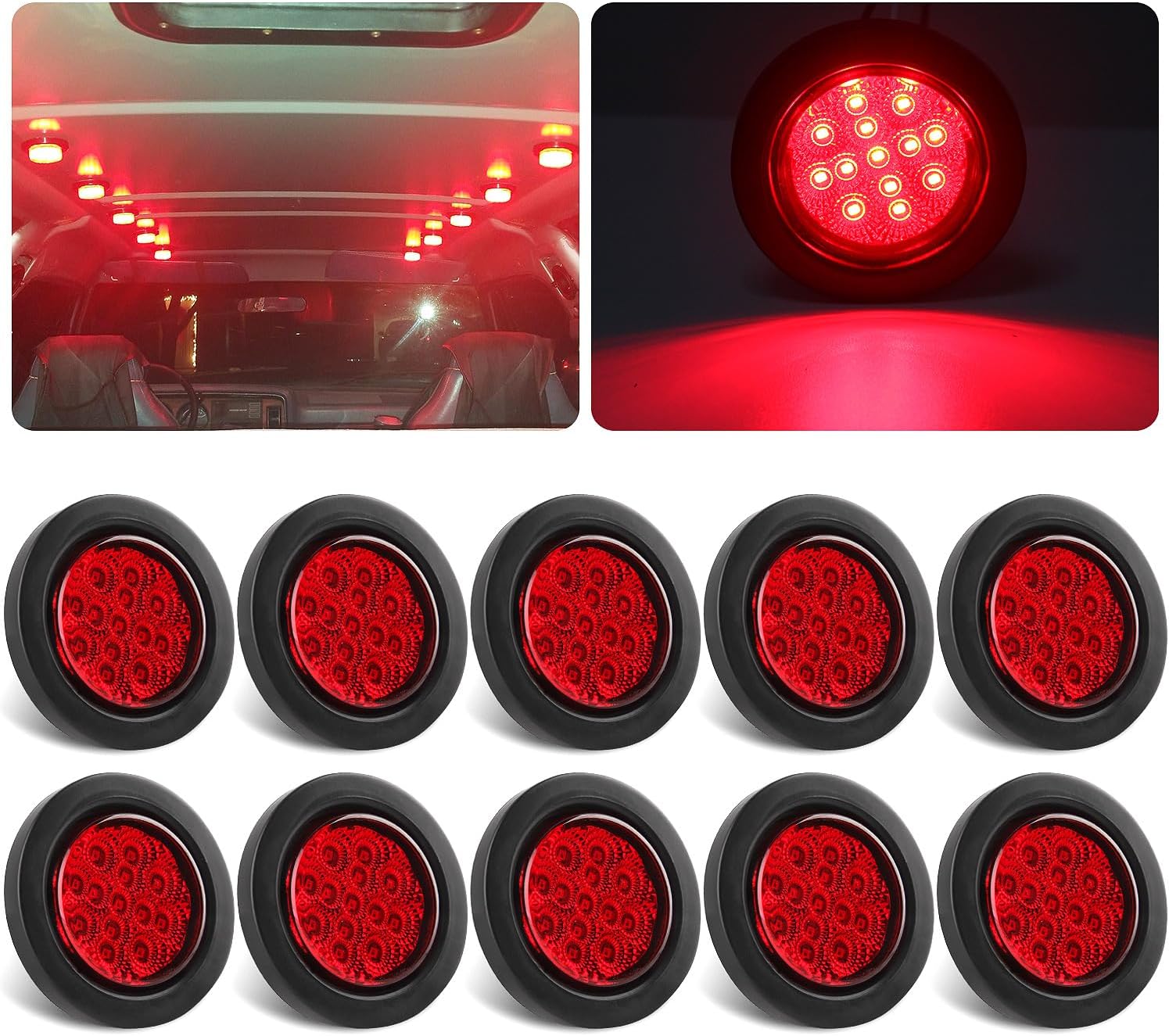 Amazon.com: 2.5 Inch Round Red LED Marker Lights 13 LEDs w/Reflectors ...