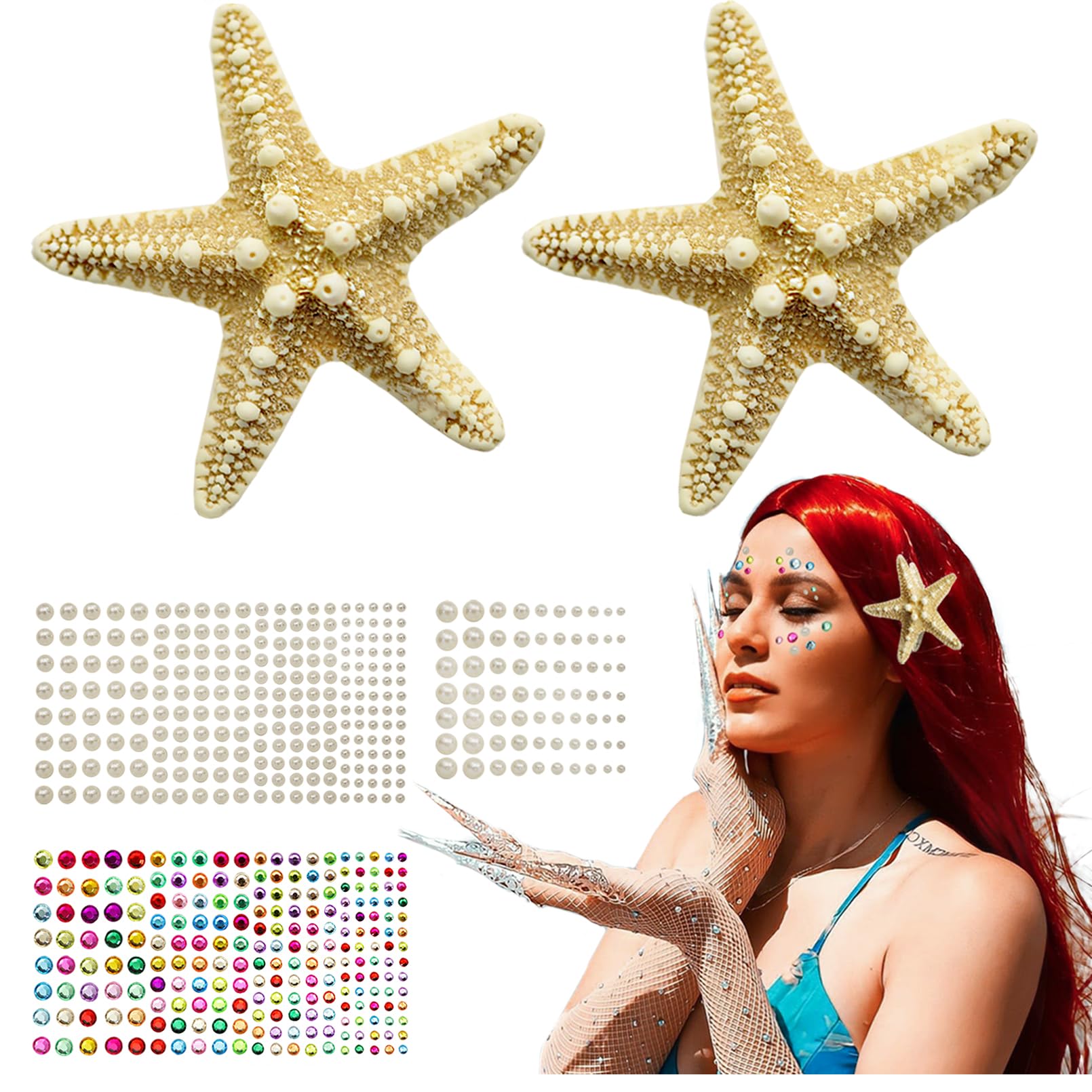 Amazon.com : 5pcs Starfish Hair Clips, Mermaid Accessory Set with Pearl ...