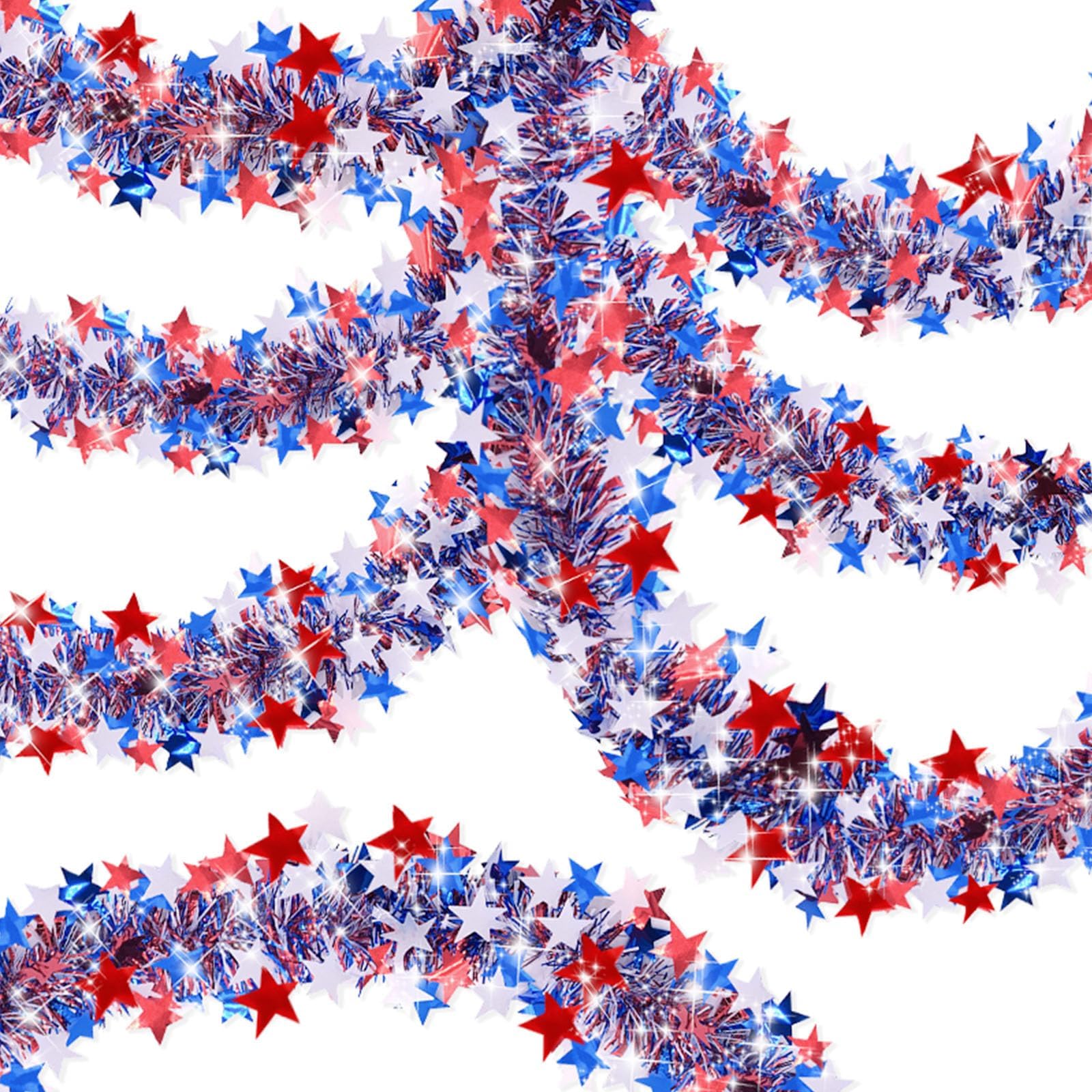 Amazon.com: 4th of July 3 Pack Total 50 Ft Patriotic Tinsel Garland ...