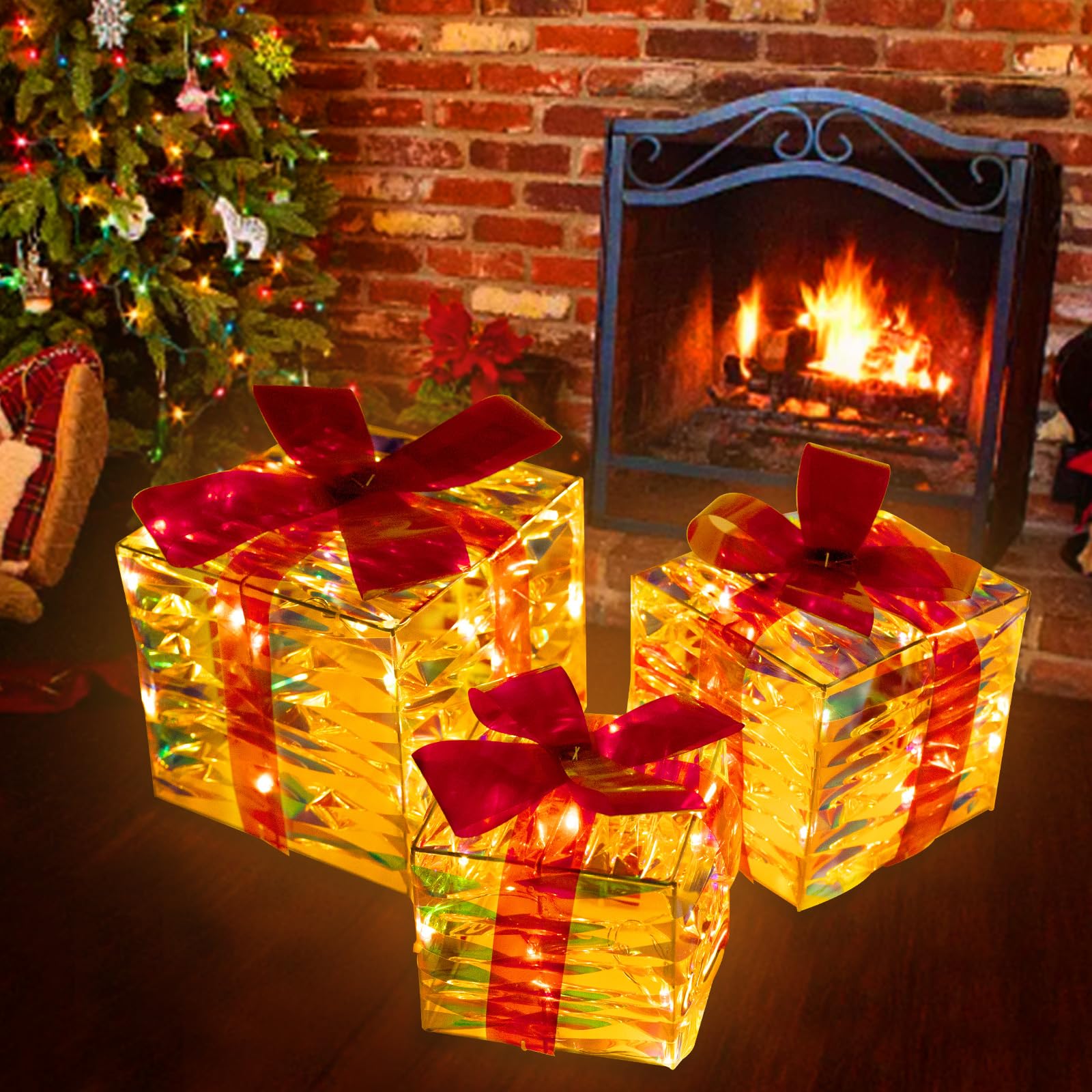 Amazon.com: Christmas Lighted Gift Boxes, Set of 3 Warm Lighted ...