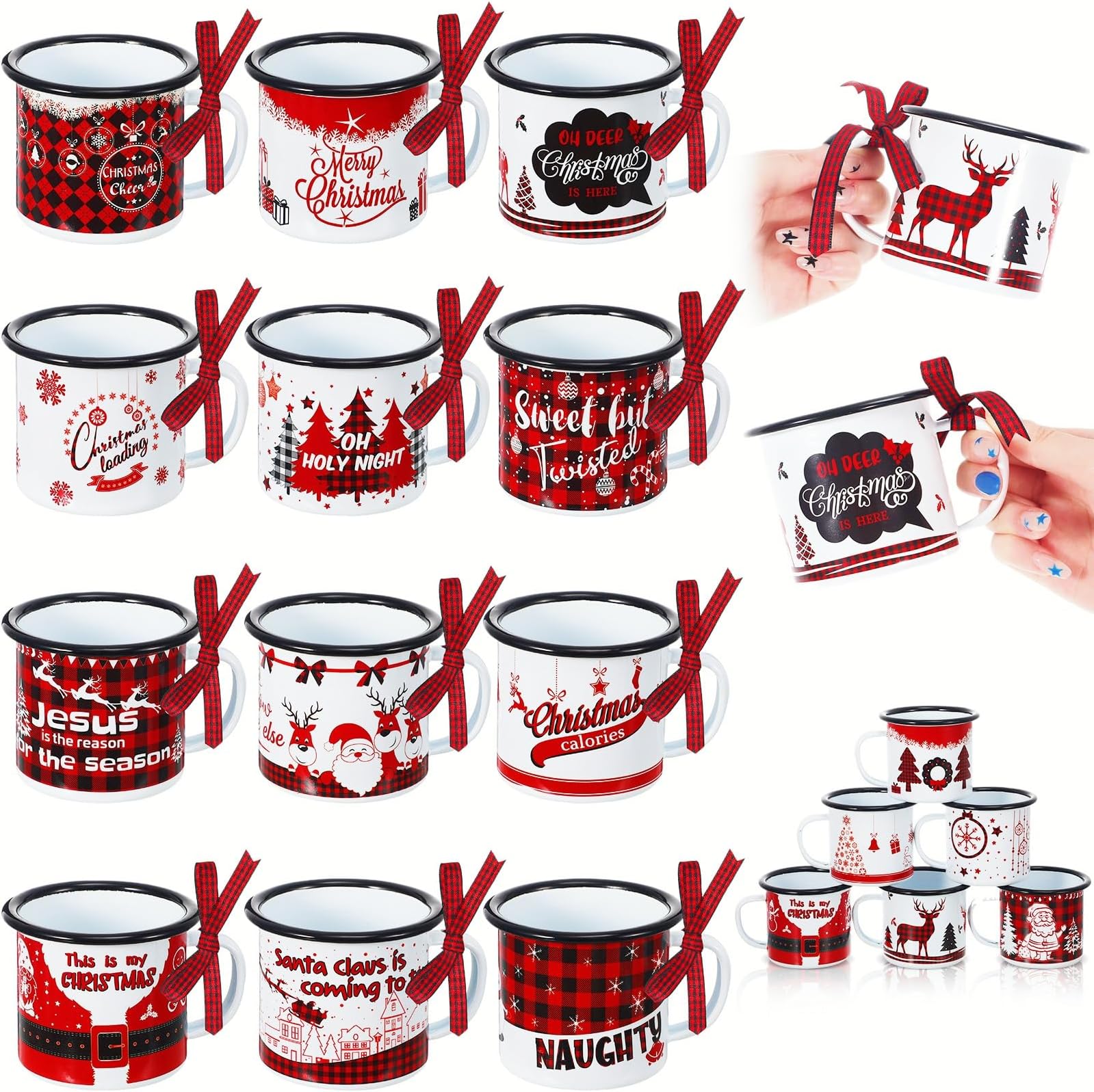 Amazon.com: Umigy 12 Pcs Christmas Santa Mugs 12 oz Christmas Plastic ...