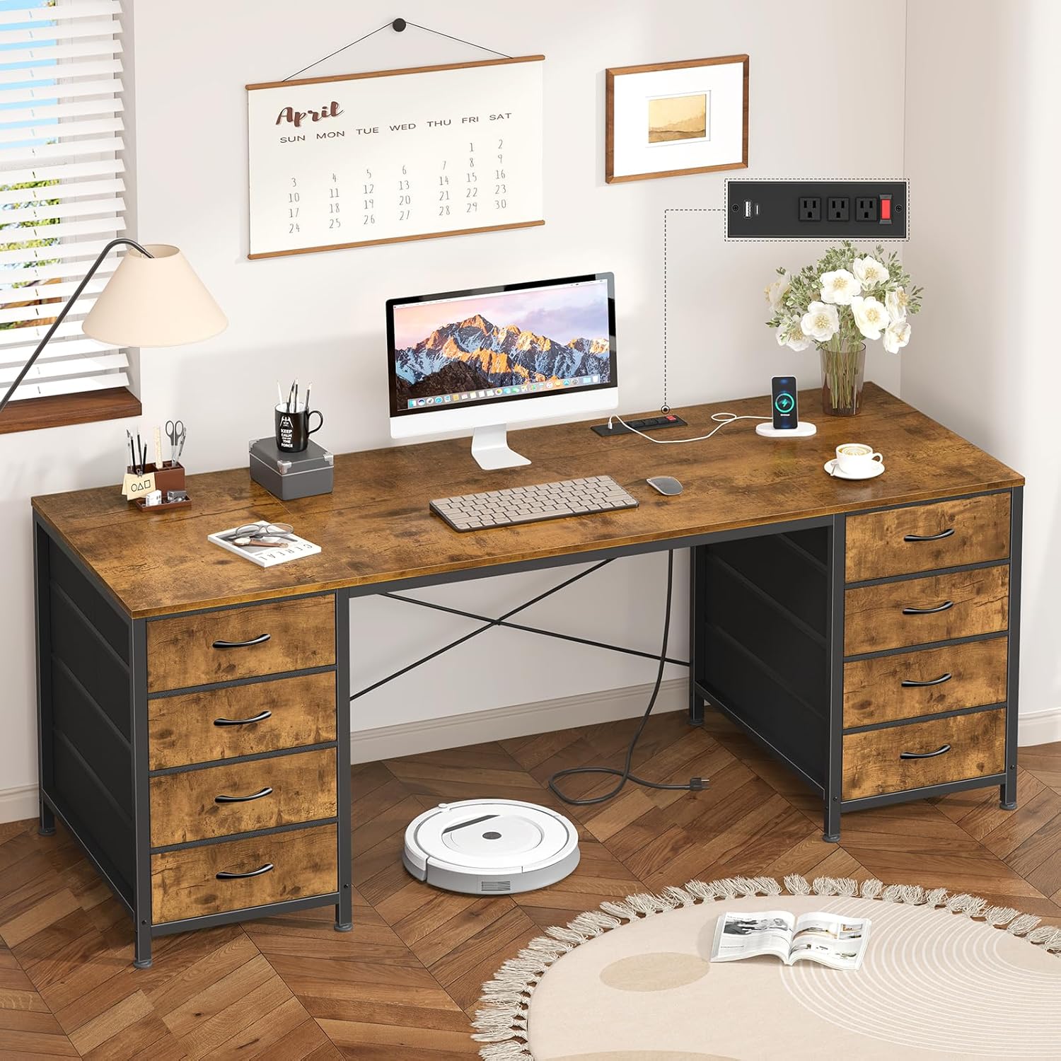 Amazon.com: YOMILUVE 60 Inch Computer Desk with 8 Drawers, Home Office ...