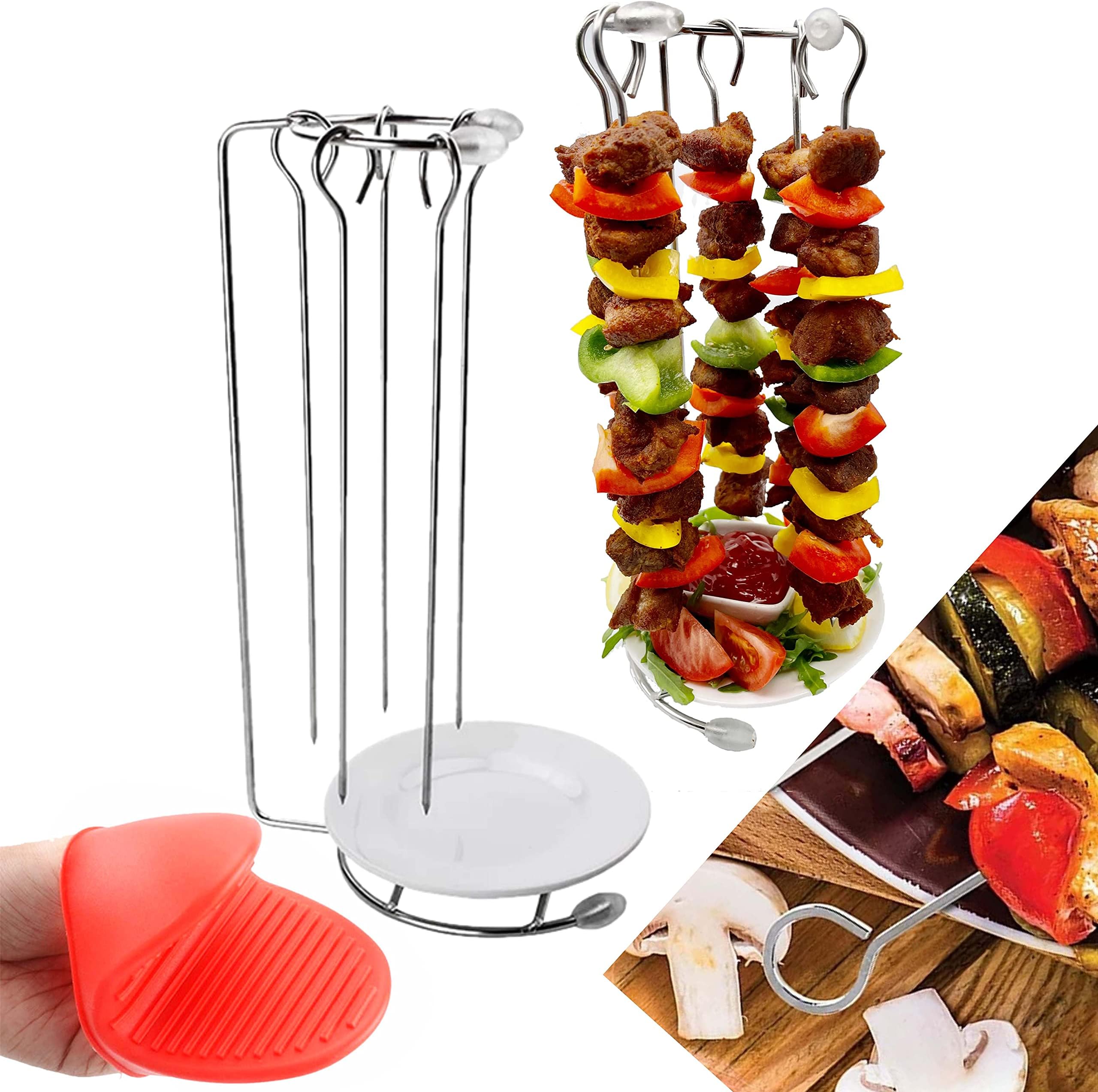 KJH-T Stainless Steel BBQ Skewers,Hanging skewer stand Kebab Hanger for ...