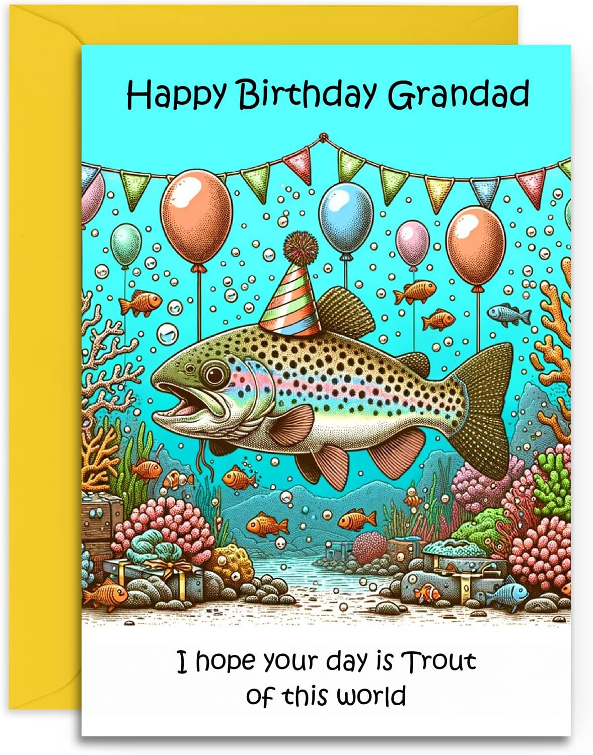 Grandad Trout Birthday Card - Funny Fishing Themed Design - A5 Size ...