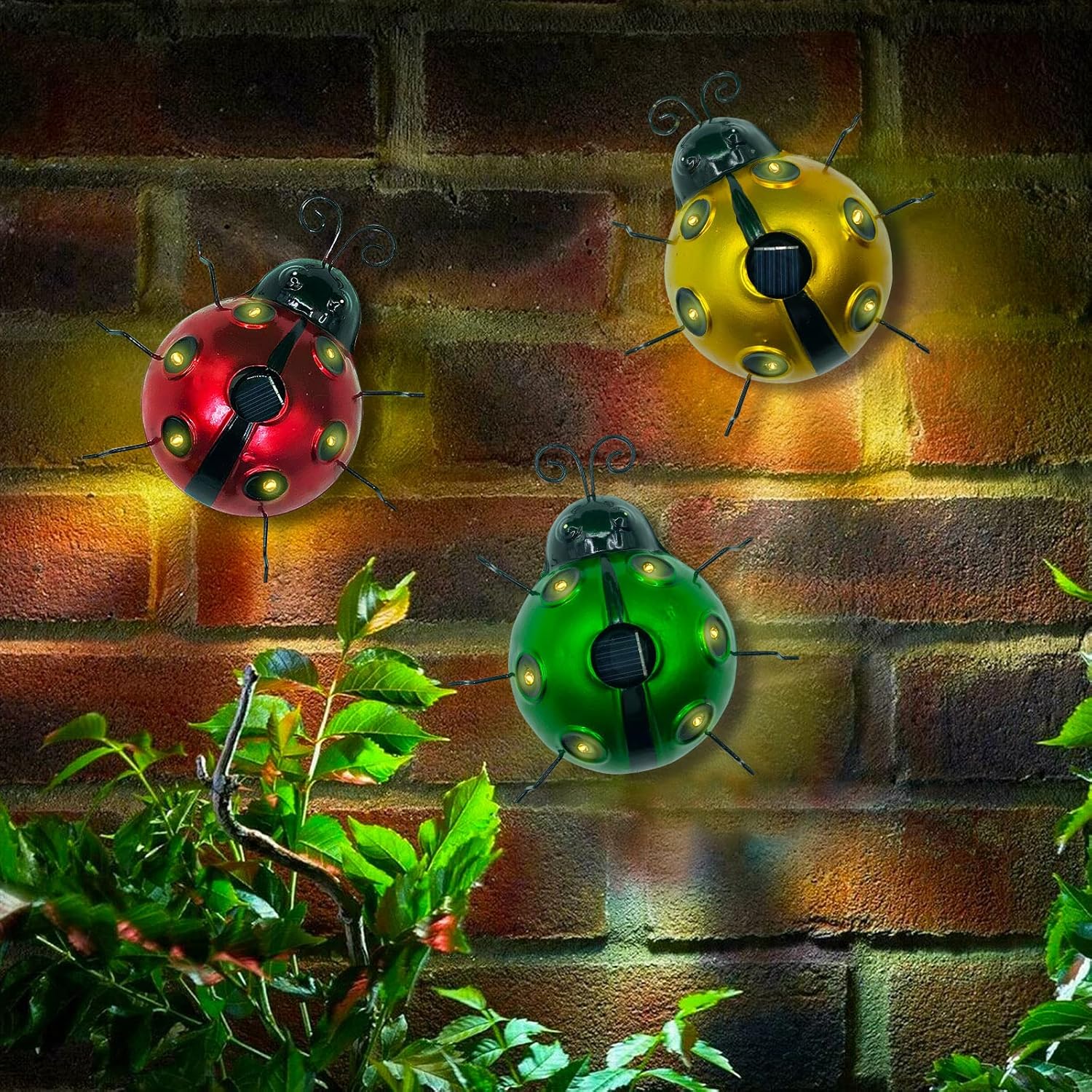 3 PCS Ladybug Garden Decor for Outside w Solar Light, Lady Bugs Yard ...