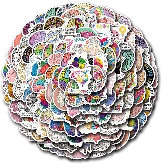 Amazon.com: MBCJEIXK 120 Pieces Colorful Brain Sticker Pack | Brain ...