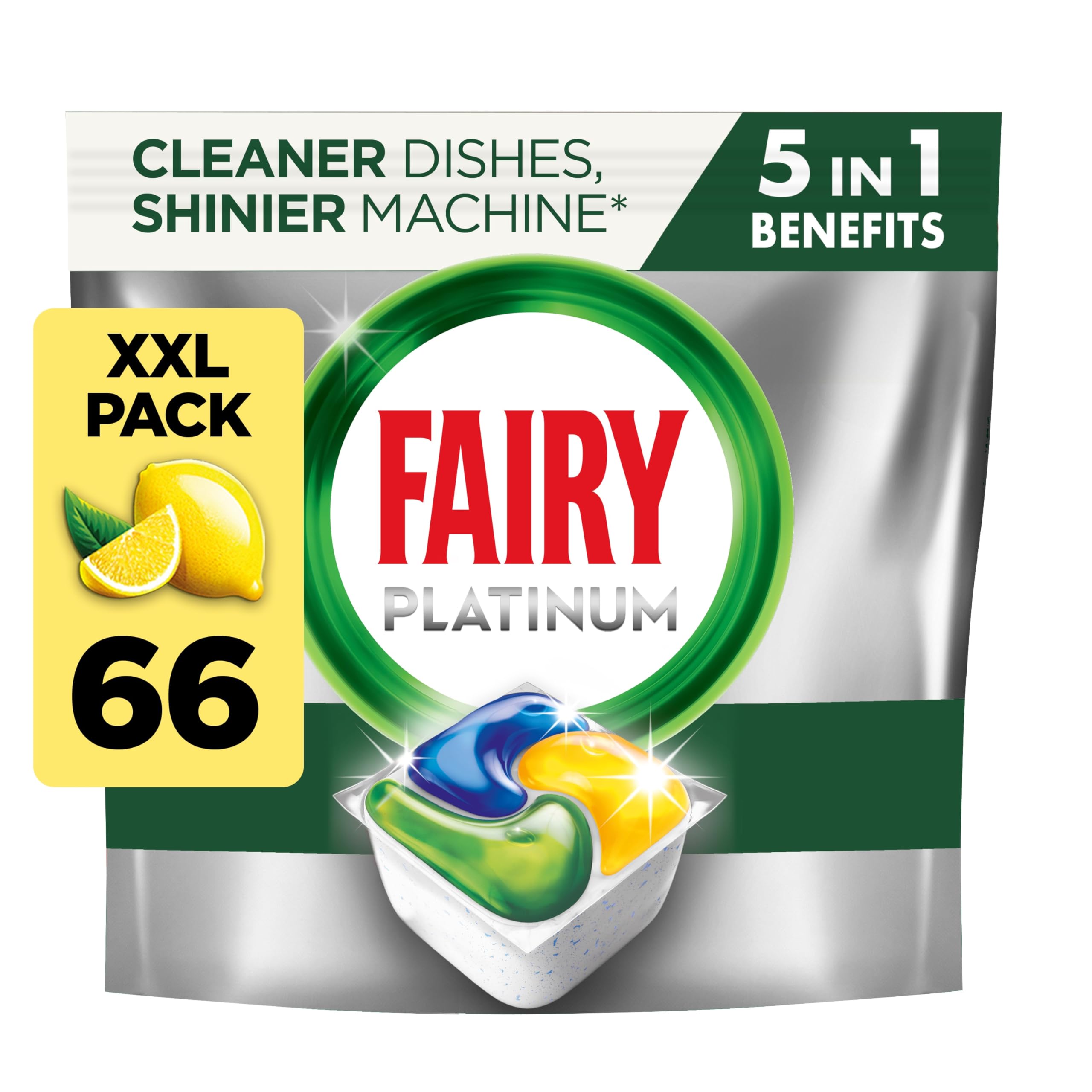 Fairy Platinum Complete 66 Dishwasher Tablets, Lemon, For Tough ...