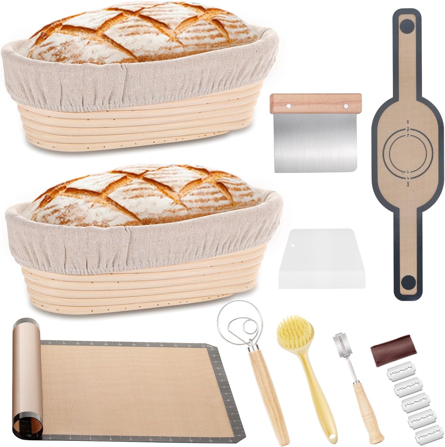 Amazon.com: Bothlike Banneton Bread Proofing Basket Set, 10 Inch Oval ...