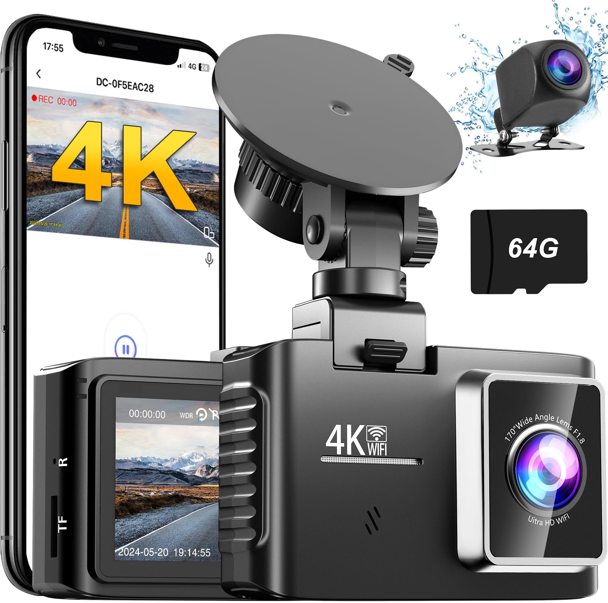 Amazon.com: Dash Camera for Cars, 8K Full UHD Dash Cam Front and Rear ...