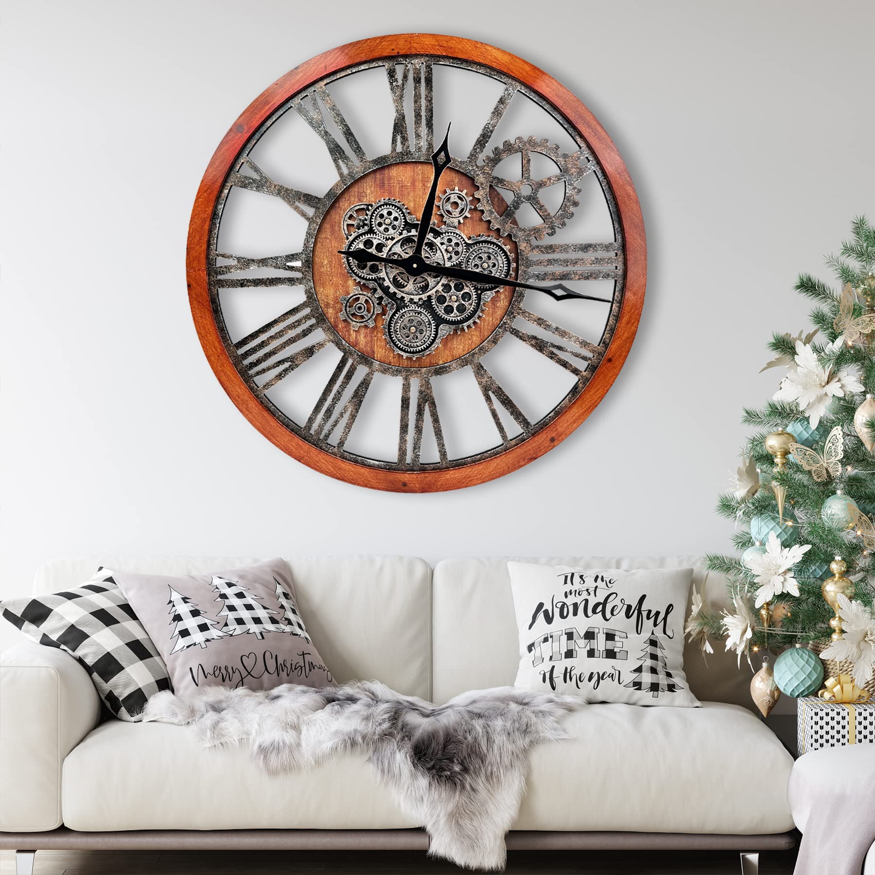 The B-Style Large Real Moving Gears Wall Clock 30 inch Rustic Retro ...