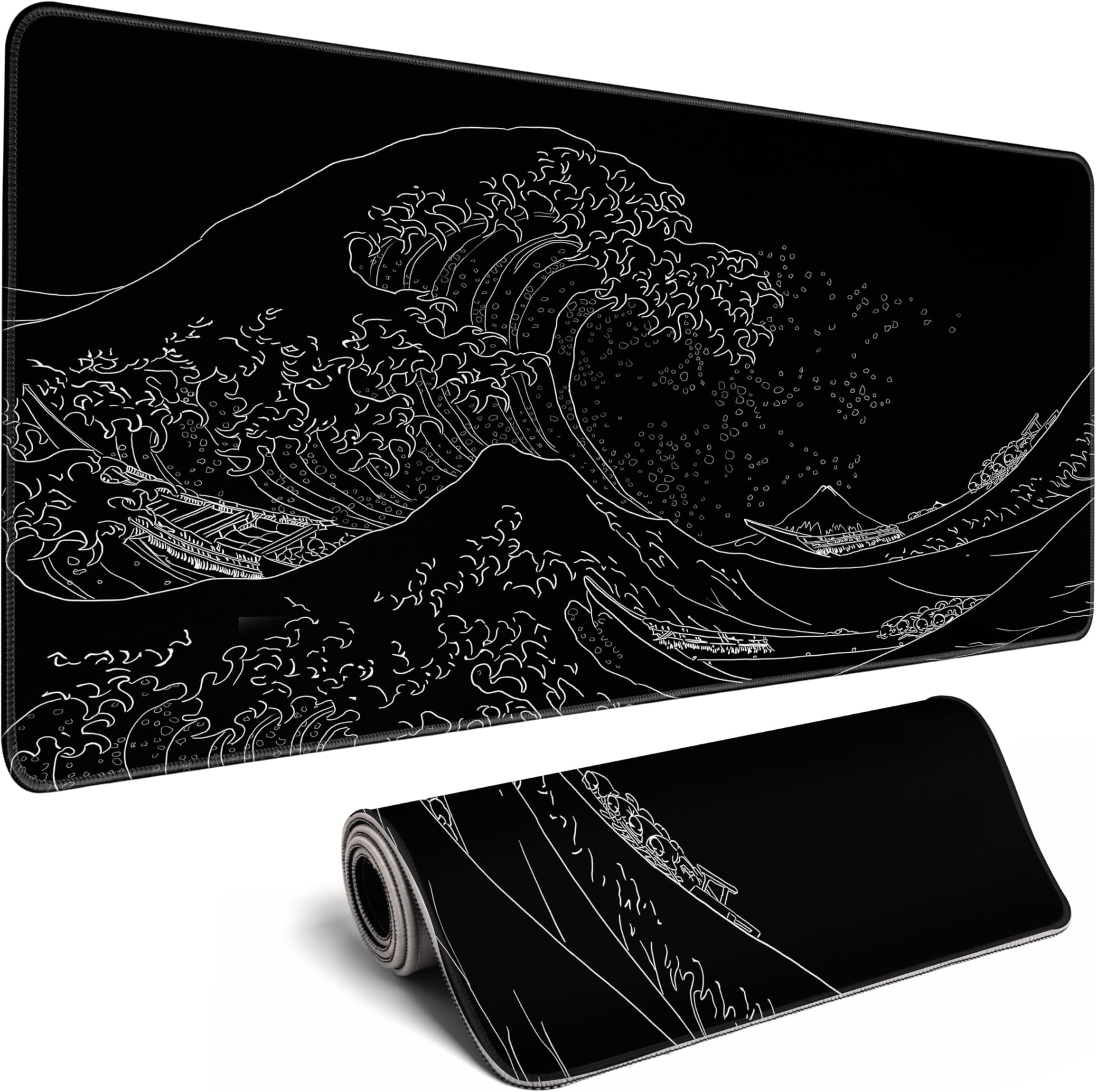 Amazon.com: Desk Mat, Black Japanese Style Wave and Red Sun Extended ...