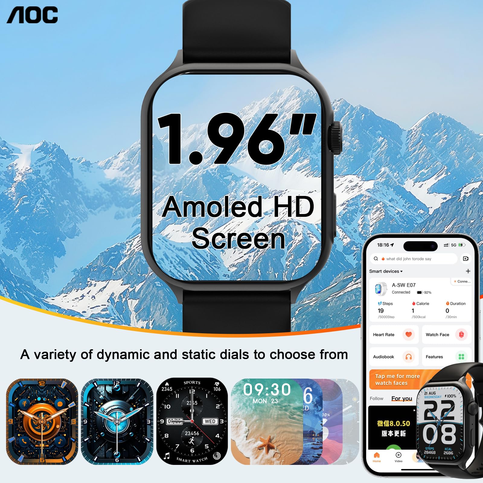 Snapklik.com : Smartwatch E07 Fitness Sports Watch, 1.96 Amoled HD ...