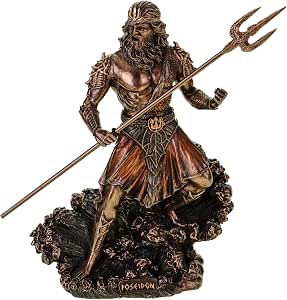 Veronese beeldje zeegod Poseidon met drietand op golf, beeldhouwwerk ...