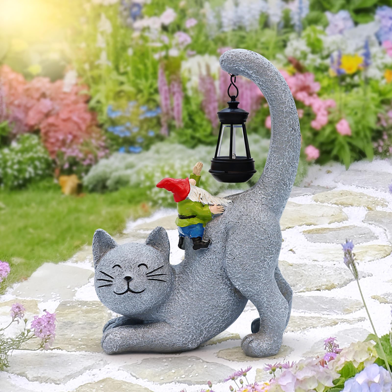 Amazon.com: OWANVION Solar Cat Garden Statue, Resin Outdoor Decor with ...