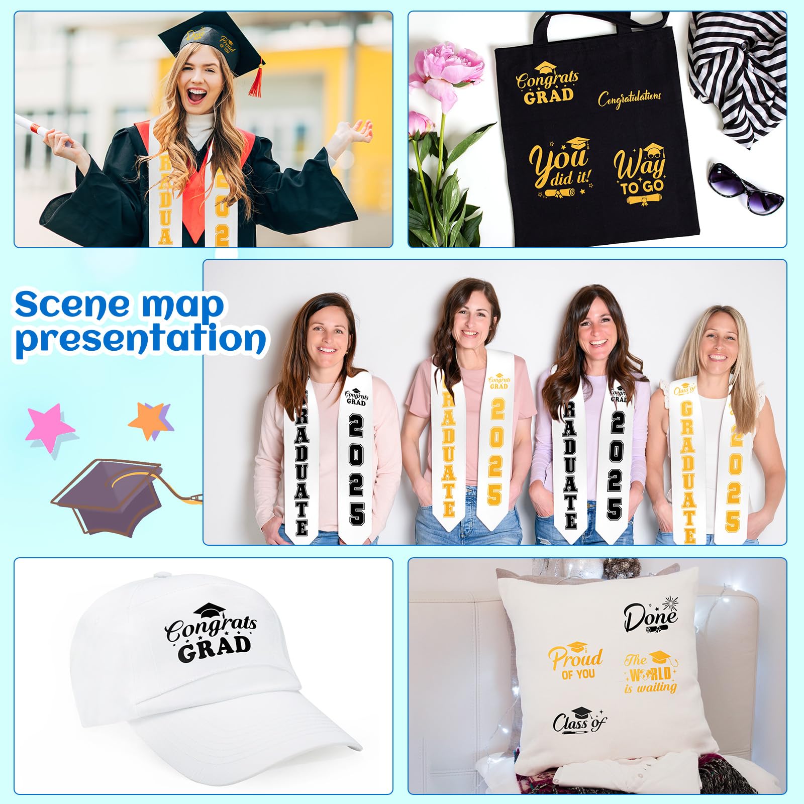 Snapklik.com : Jetec 8 Sheets Graduation Stole 2025 Iron On Letters Patches