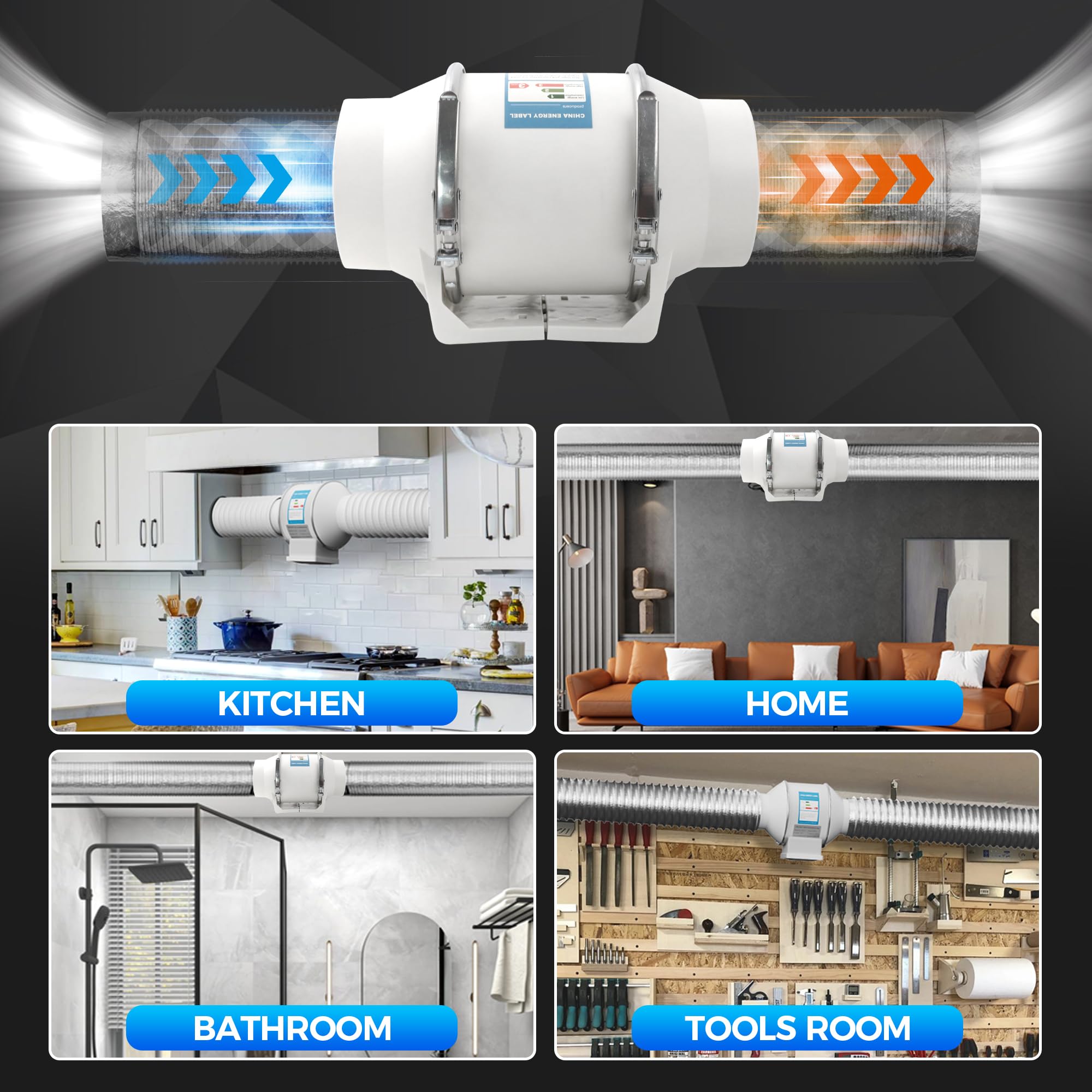 Snapklik.com : 4 Inch Duct Fan, Inline Ventilation Exhaust Fan, 280 CFM ...