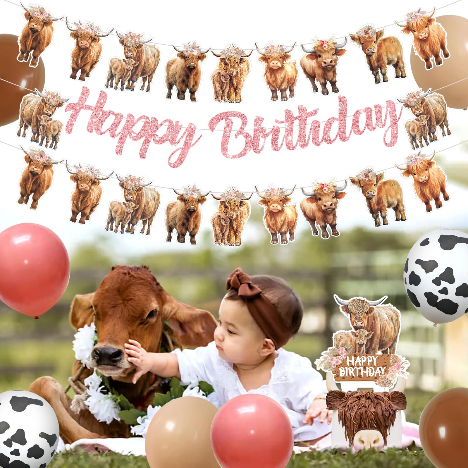 Animal Theme Birthday Decorations Cow Happy Birthday Banner Decorations ...