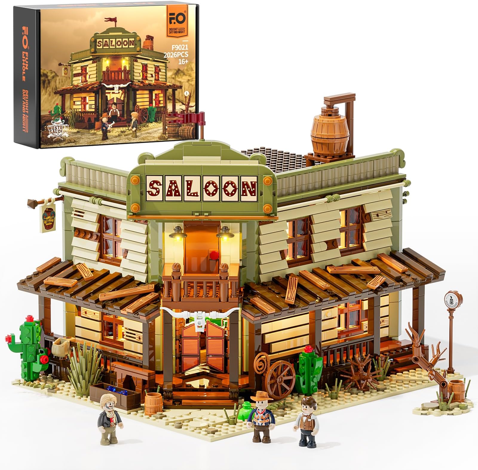 FUNWHOLE Western-Saloon Lighting Building-Bricks Set - The Old West ...