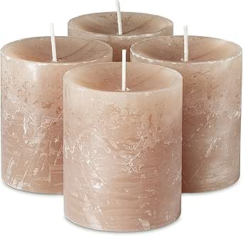 Amazon.com: Tribello Rustic Beige Pillar Candles - 2.7" X 3" Unscented ...