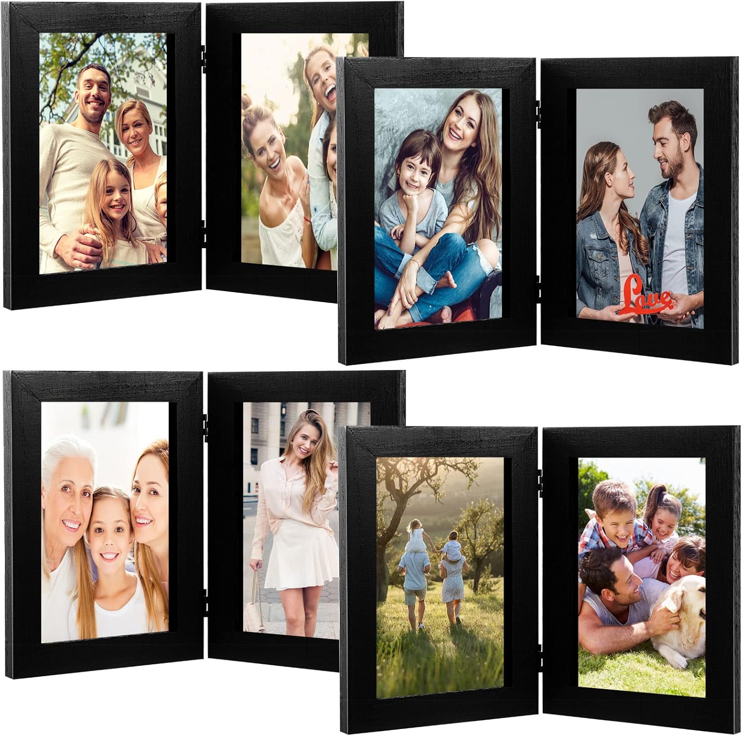 Amazon.com - 4 Pc 4x6 Double Picture Frame Wood Photo Frame Hinged ...