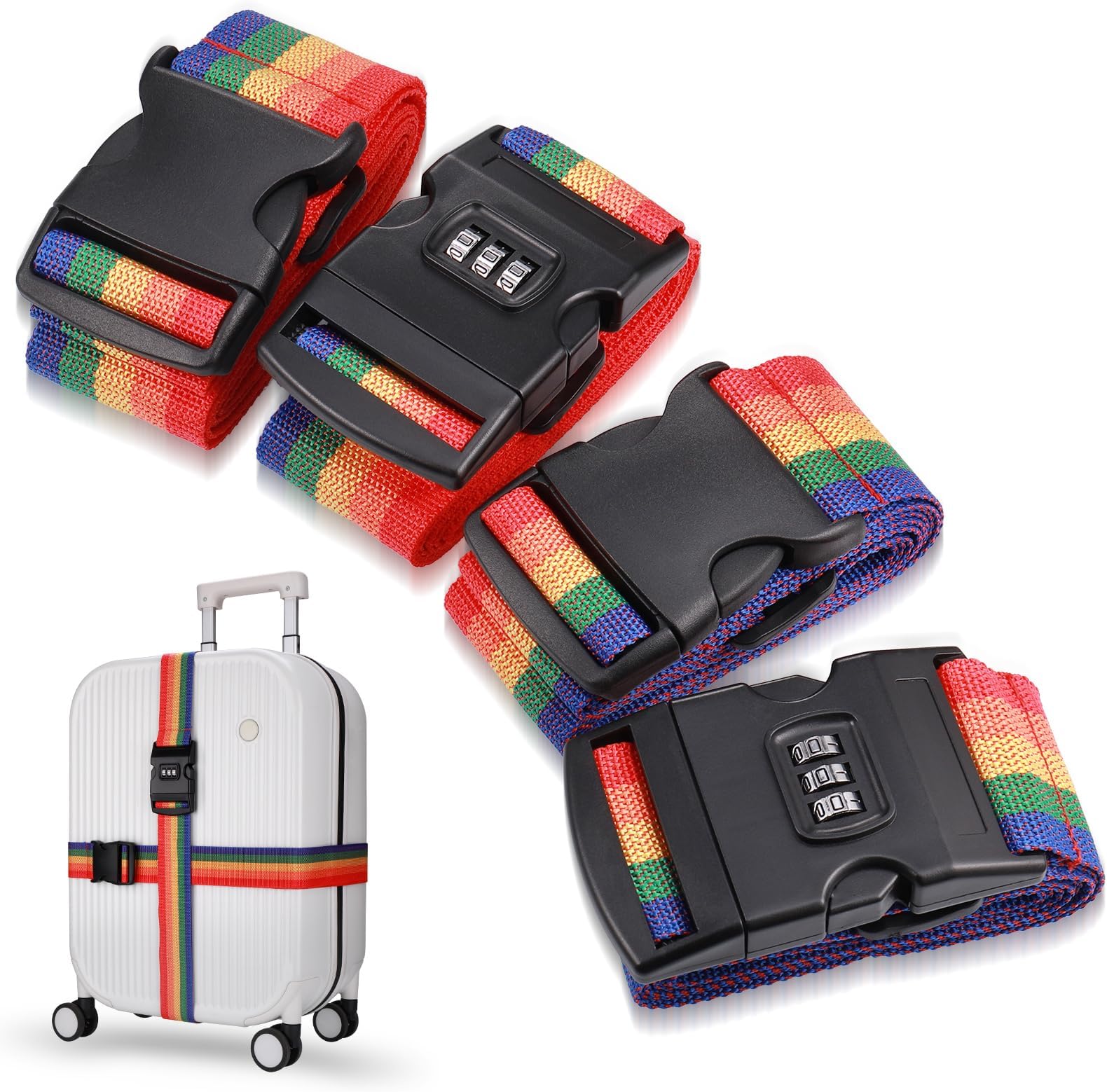 Yimomoyi Luggage Straps 4 Pack, Heavy Duty Lockable Suitcase Straps ...