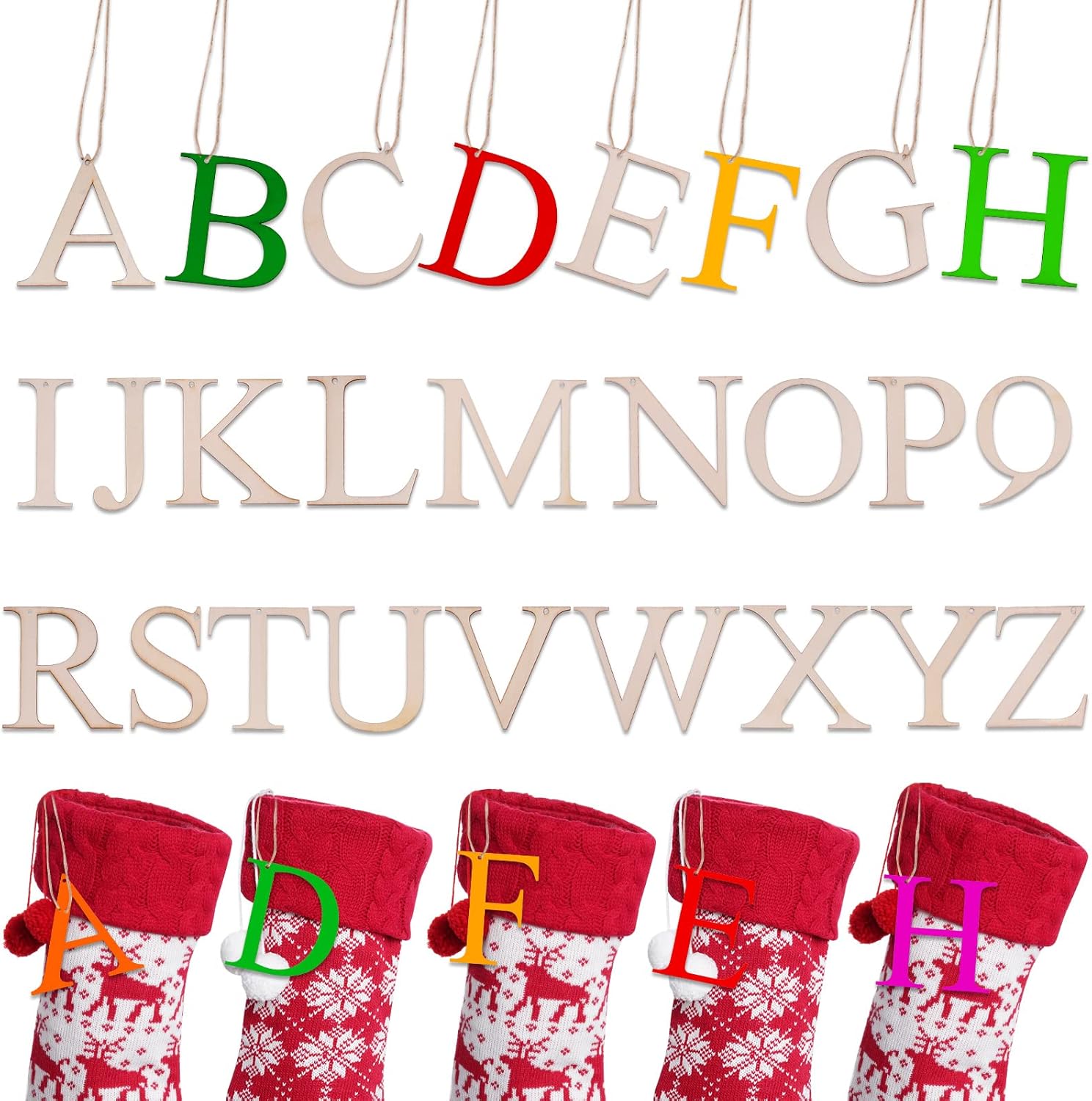 Amazon.com: 52 Pieces Christmas Stocking Name Tags Letter Tags Wooden ...