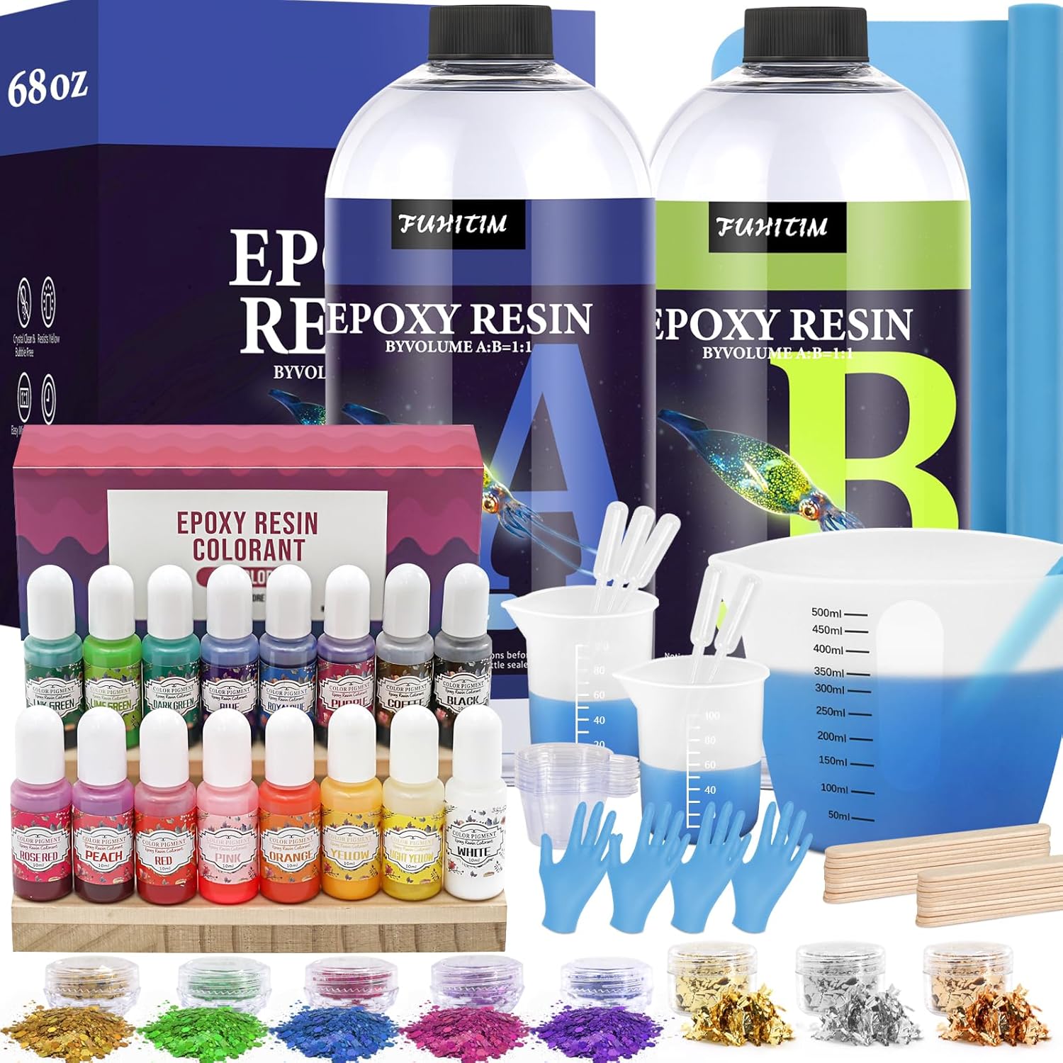 Amazon.com: FUHITIM 68OZ Crystal Clear Epoxy Resin Kit, High-Glossy& No ...