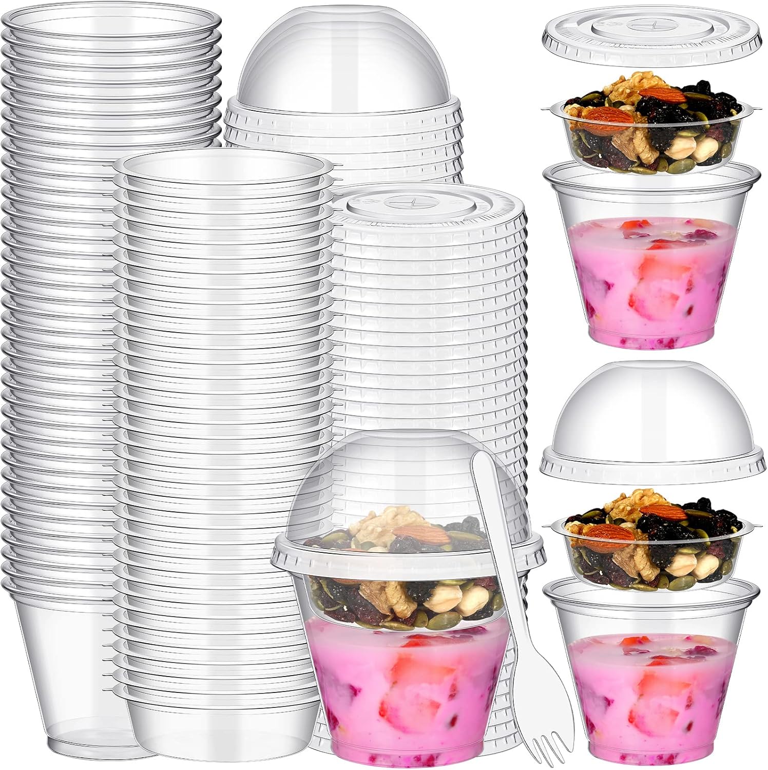 Amazon.com: 100 Pack 9 oz Parfait Cups with Insert and Flat Lids Dome ...