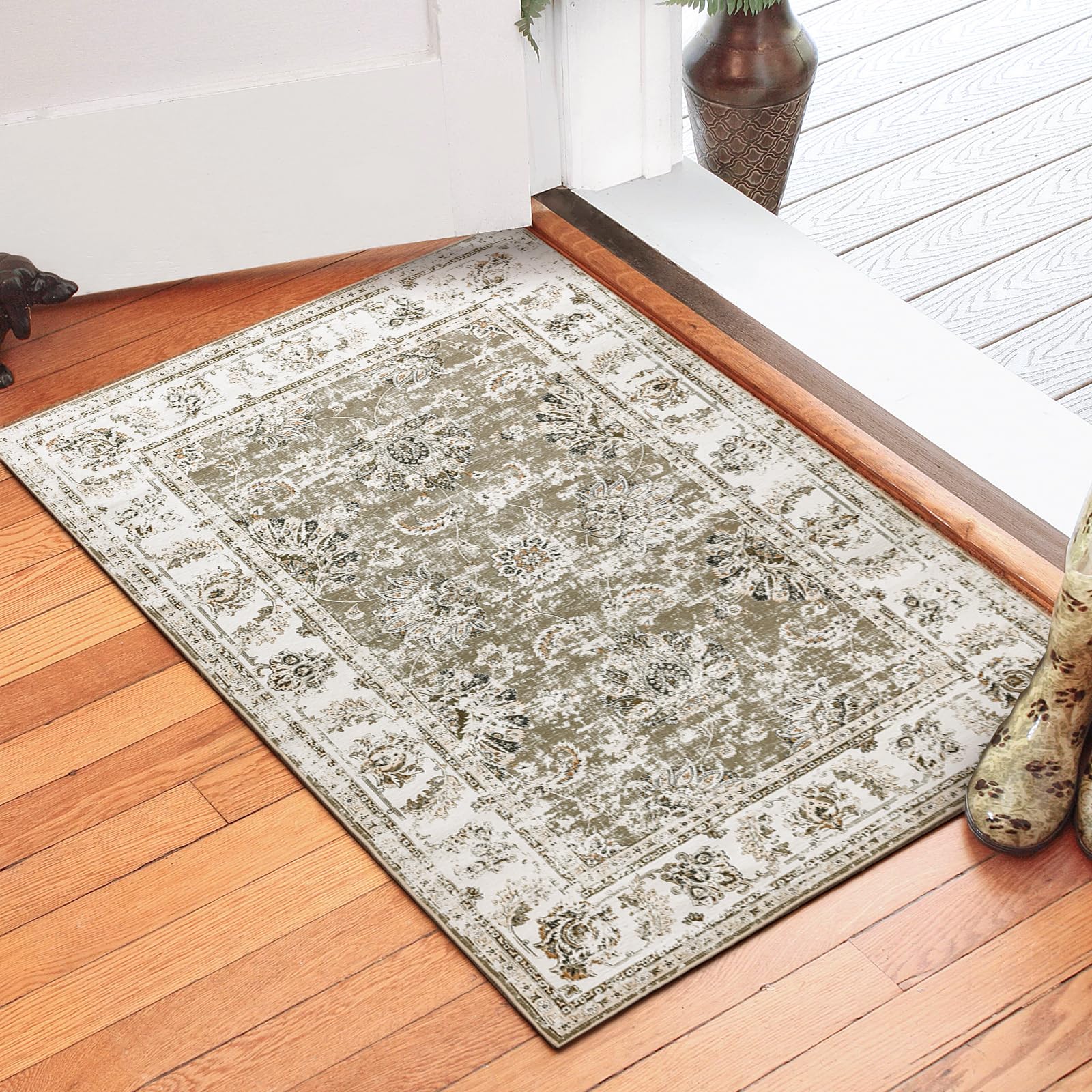 COLLACT Area Rug 2x3 Door Mat Taupe Washable Rug Kitchen Vintage Rug ...