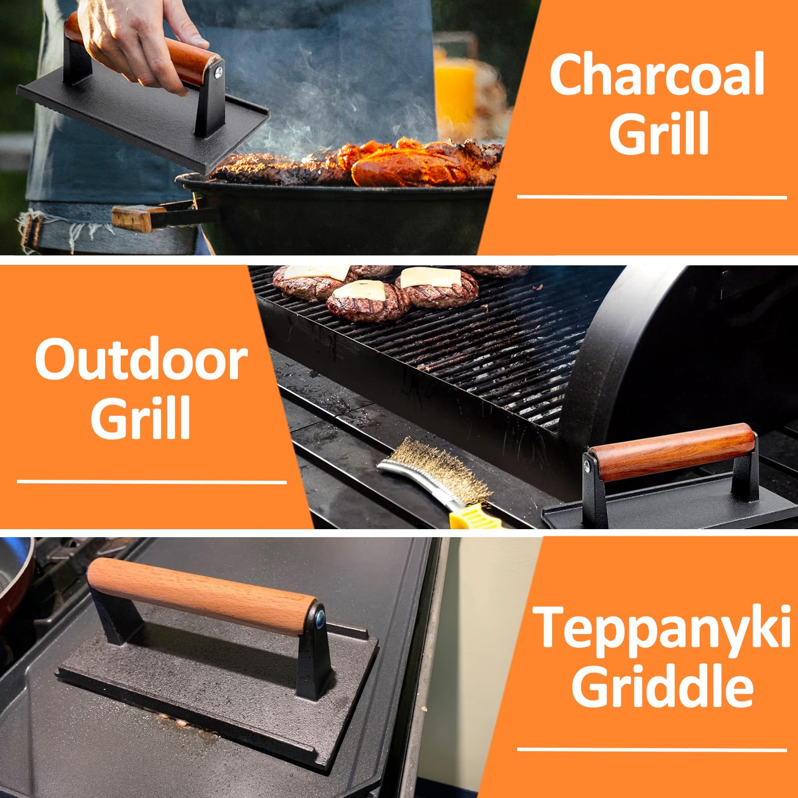 Snapklik.com : Heavy Duty Rectangle Burger Press, 2 Pack 8.3"4.3" Meat Press For Griddle, Cast ...