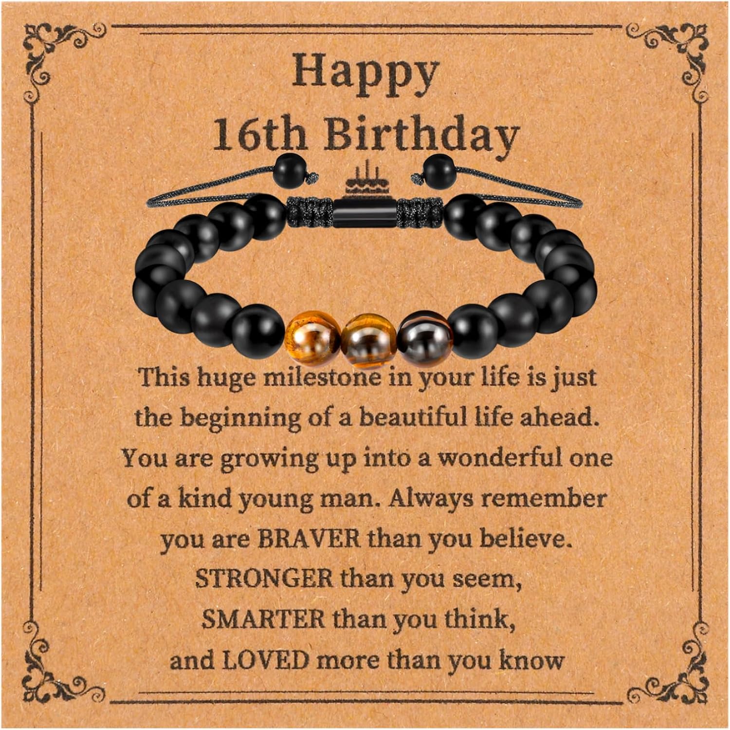 16th Birthday Gifts for Boys, Tiger Eye Black Matte Stone Bracelet ...