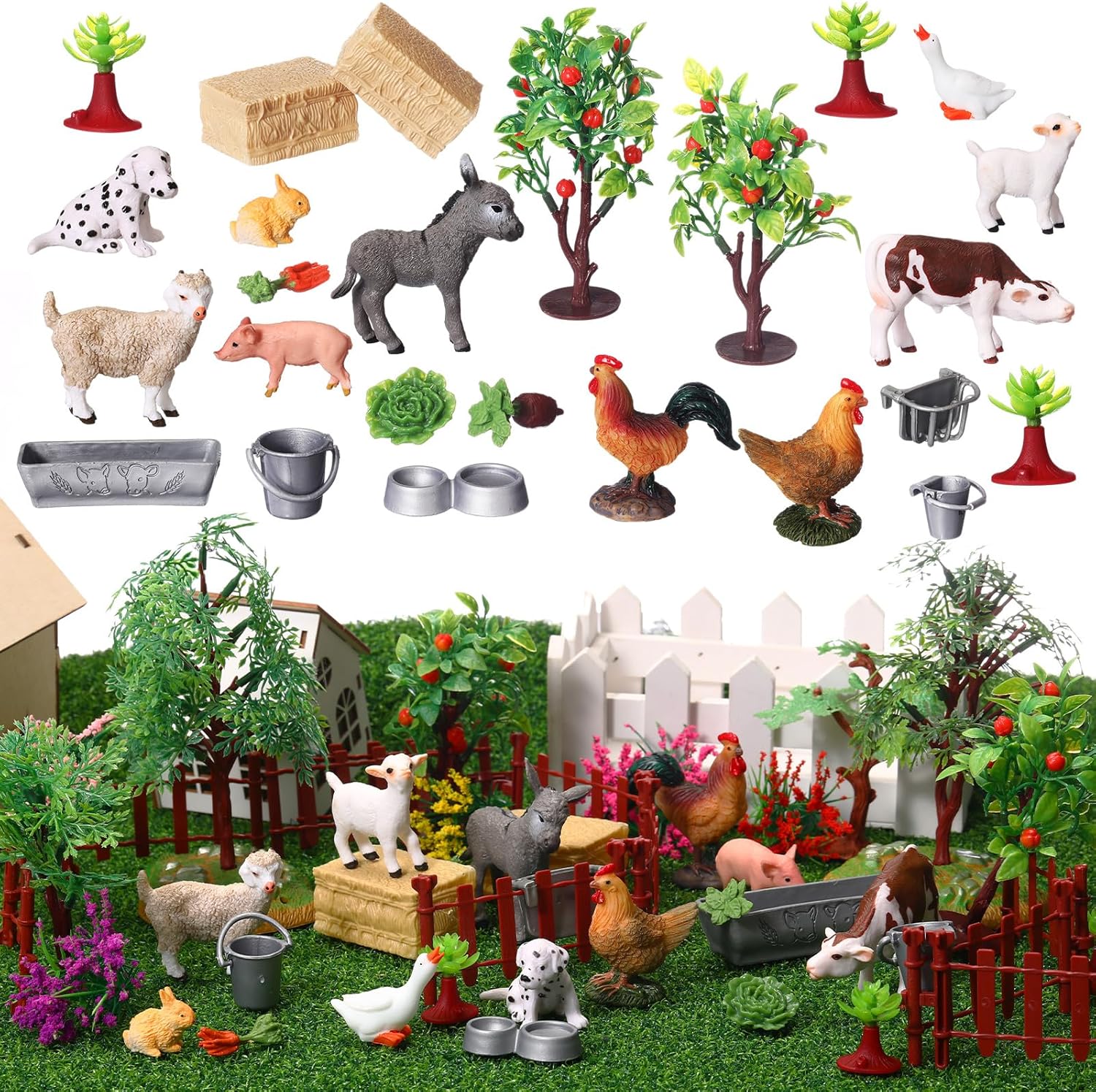 Amazon.com: Sratte 26 Pcs Mini Farm Animal Figures Miniature Farm ...