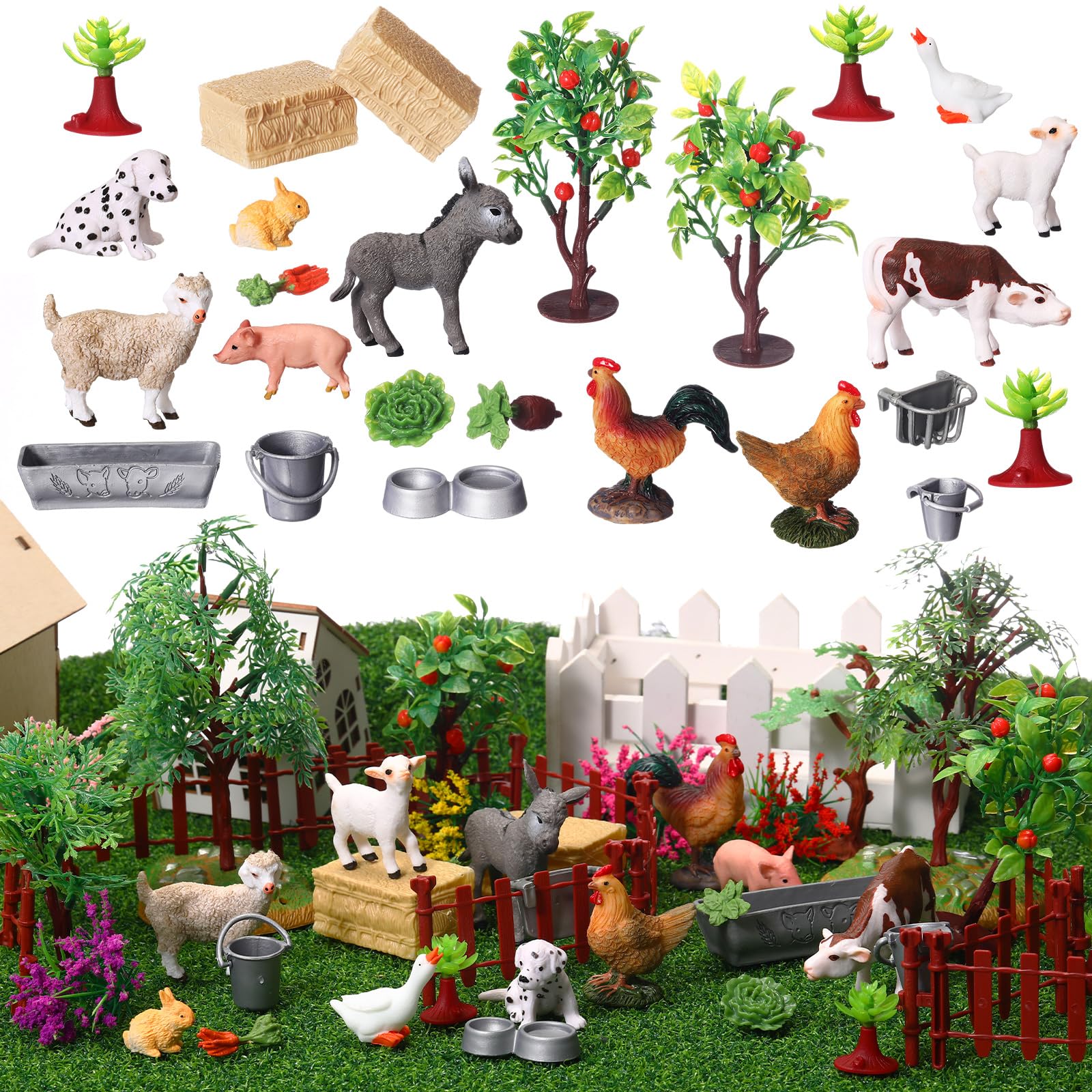 Amazon.com: Sratte 26 Pcs Mini Farm Animal Figures Miniature Farm ...