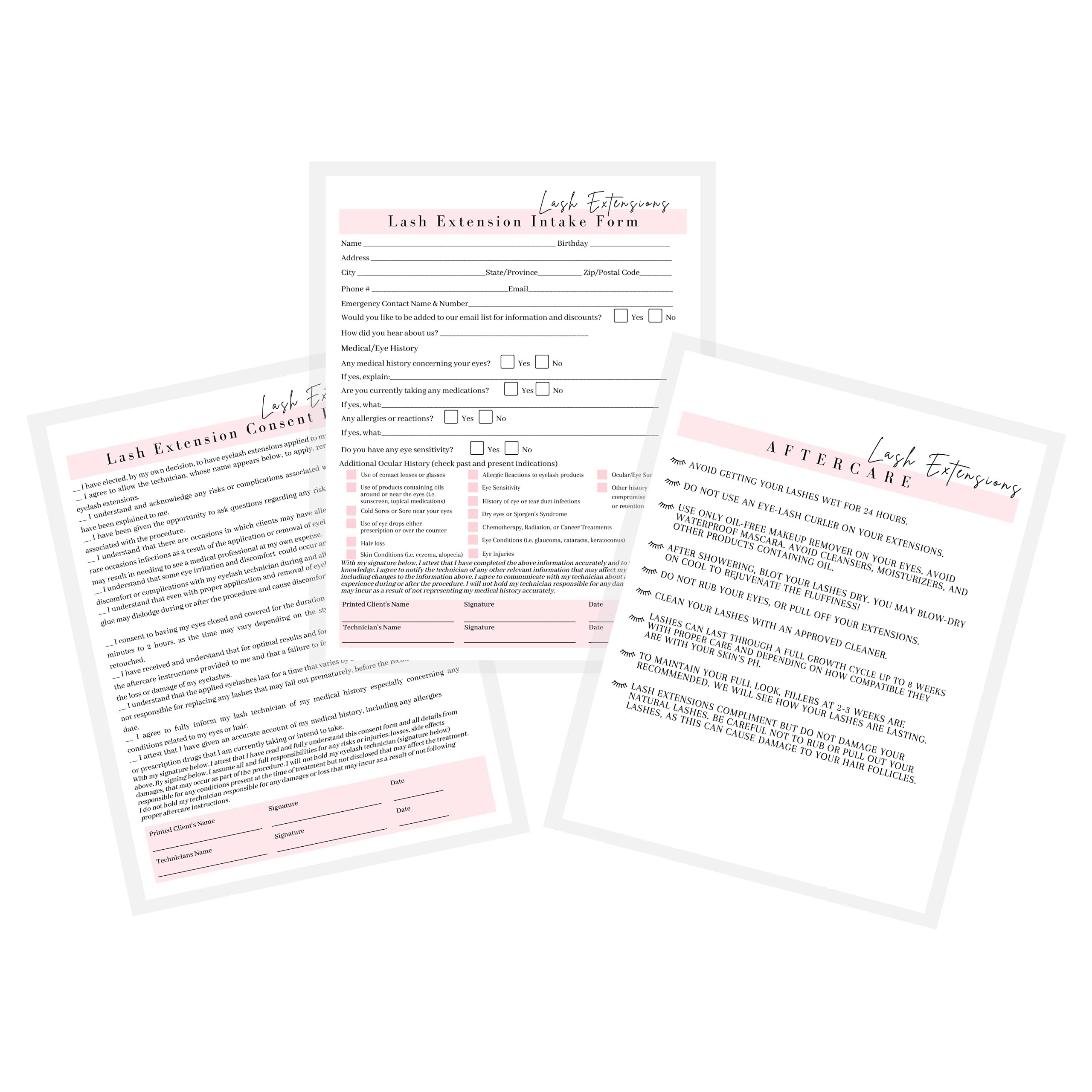 Snapklik.com : Lash Extension Consent Form, Intake Form, Aftercare Form ...