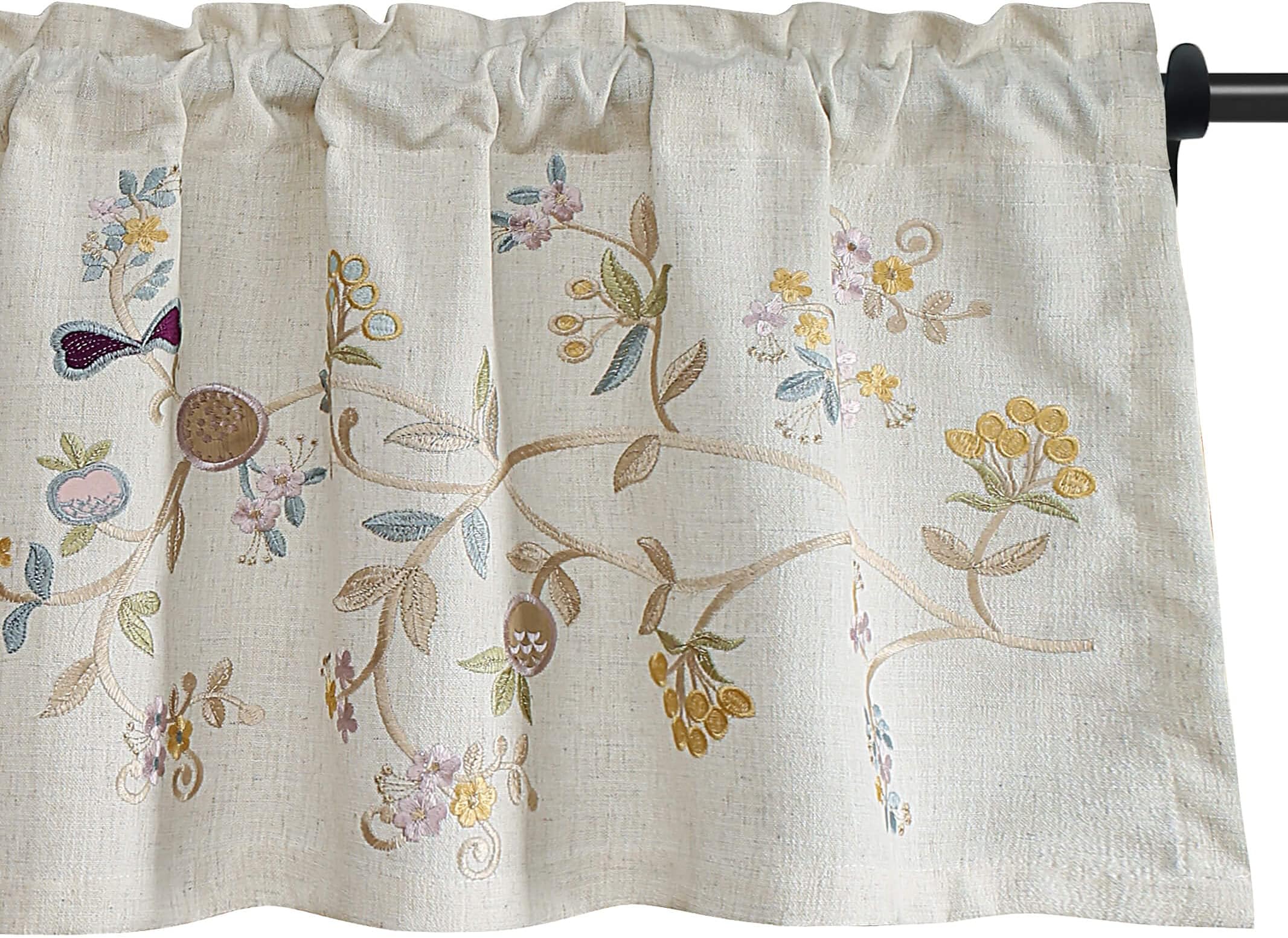 Amazon.com: VOGOL Floral Embroidered Pattern Kitchen Valances for ...