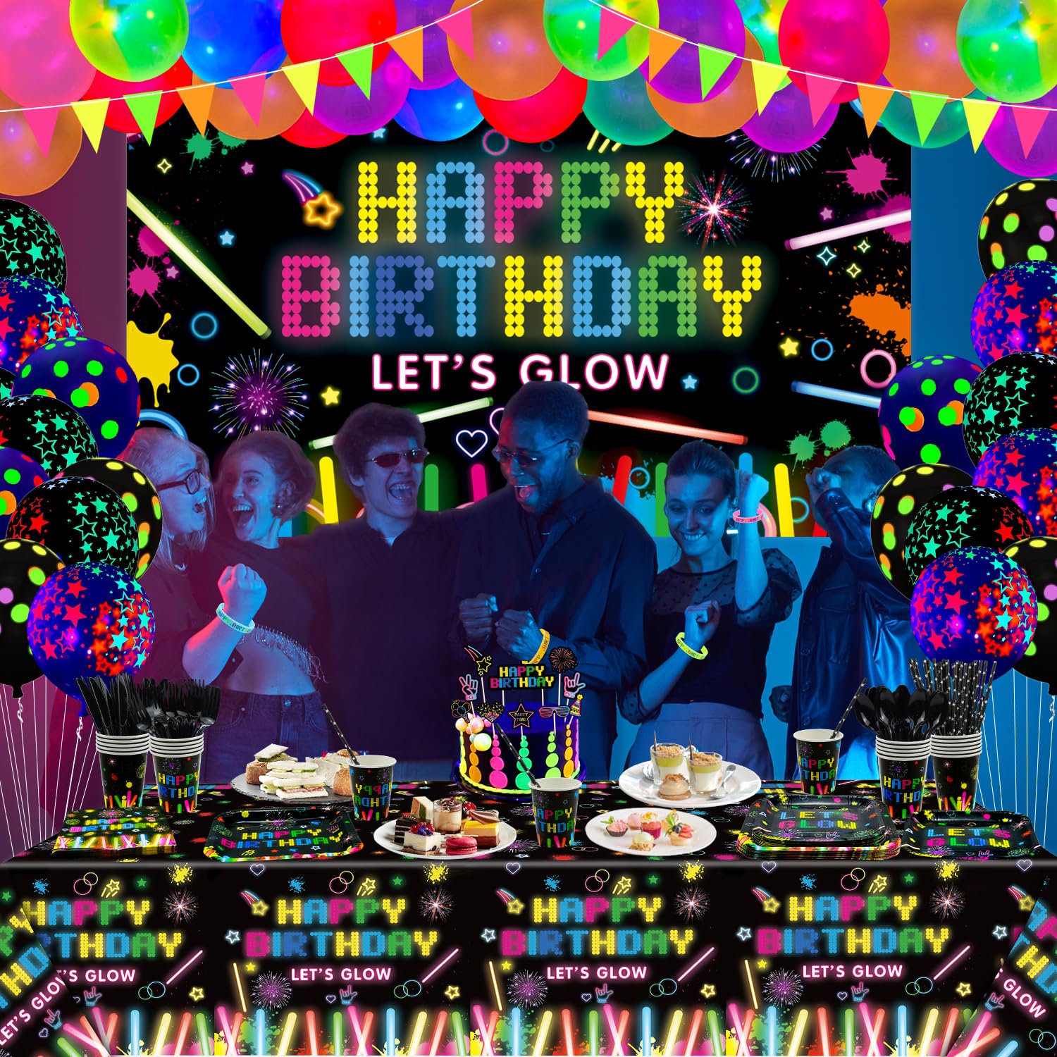 Snapklik.com : Glow Neon Party Supplies Neon Glow Plate Set Neon ...