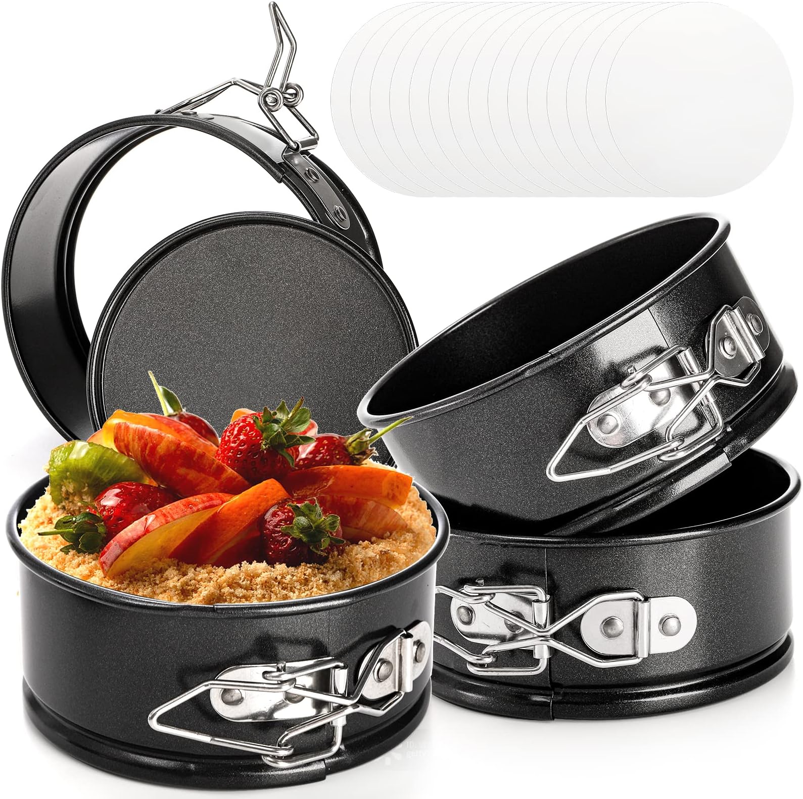 Amazon.com: Tebery 4 Pack Nonstick Mini Springform Pan Set with 50 Pcs ...