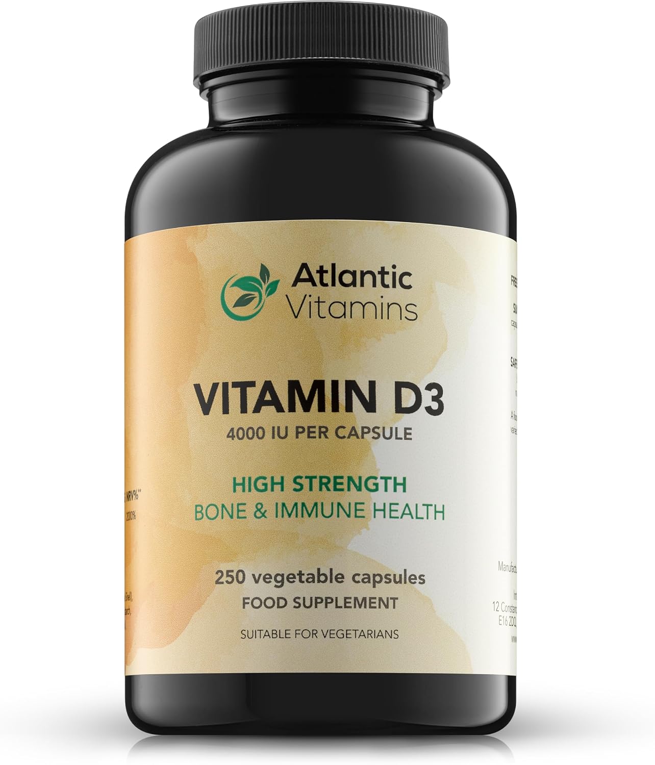 Vitamin D3 4000 IU (100 µg) - 250 Vegetable Capsules for Immune Support ...