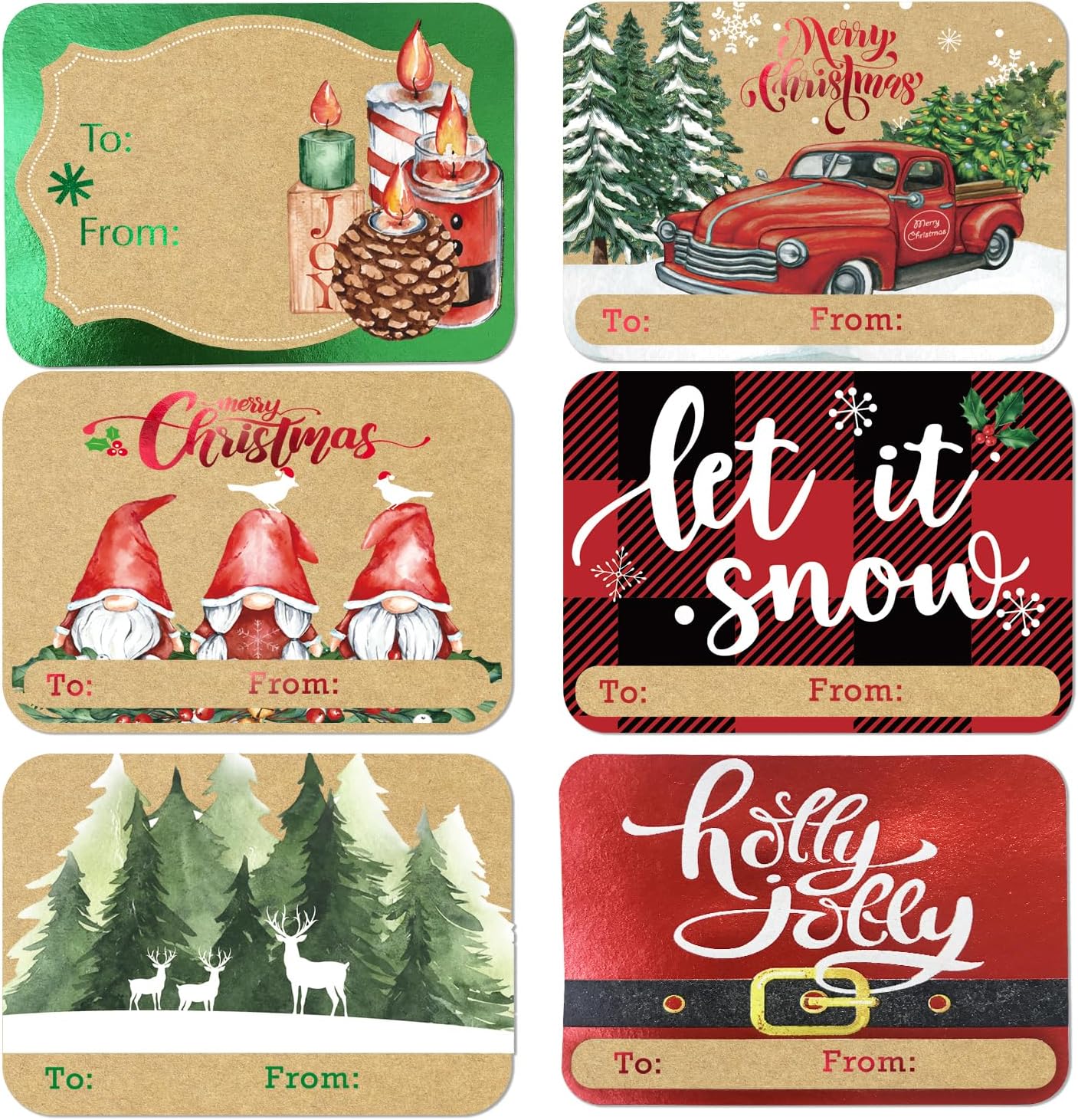Amazon.com: 80-Count Foil Kraft Christmas Tags Sticker，8 Jumbo Designs ...