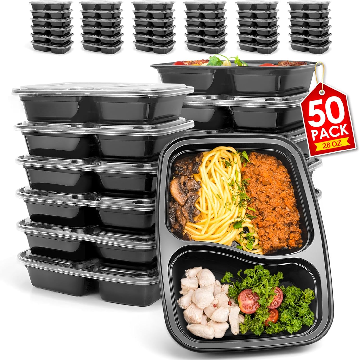 Amazon.com: Teivio 45 Pack Plastic Bento Lunch Box with Clear Lids ...
