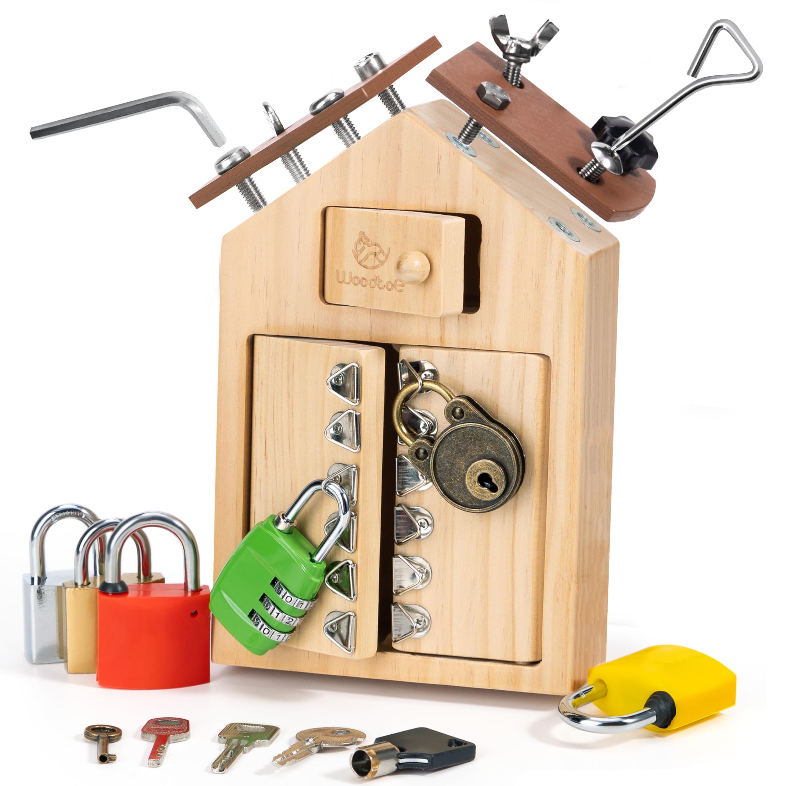 Amazon.com: Woodtoe Montessori Screwdriver Board with Lock and Key Toy ...