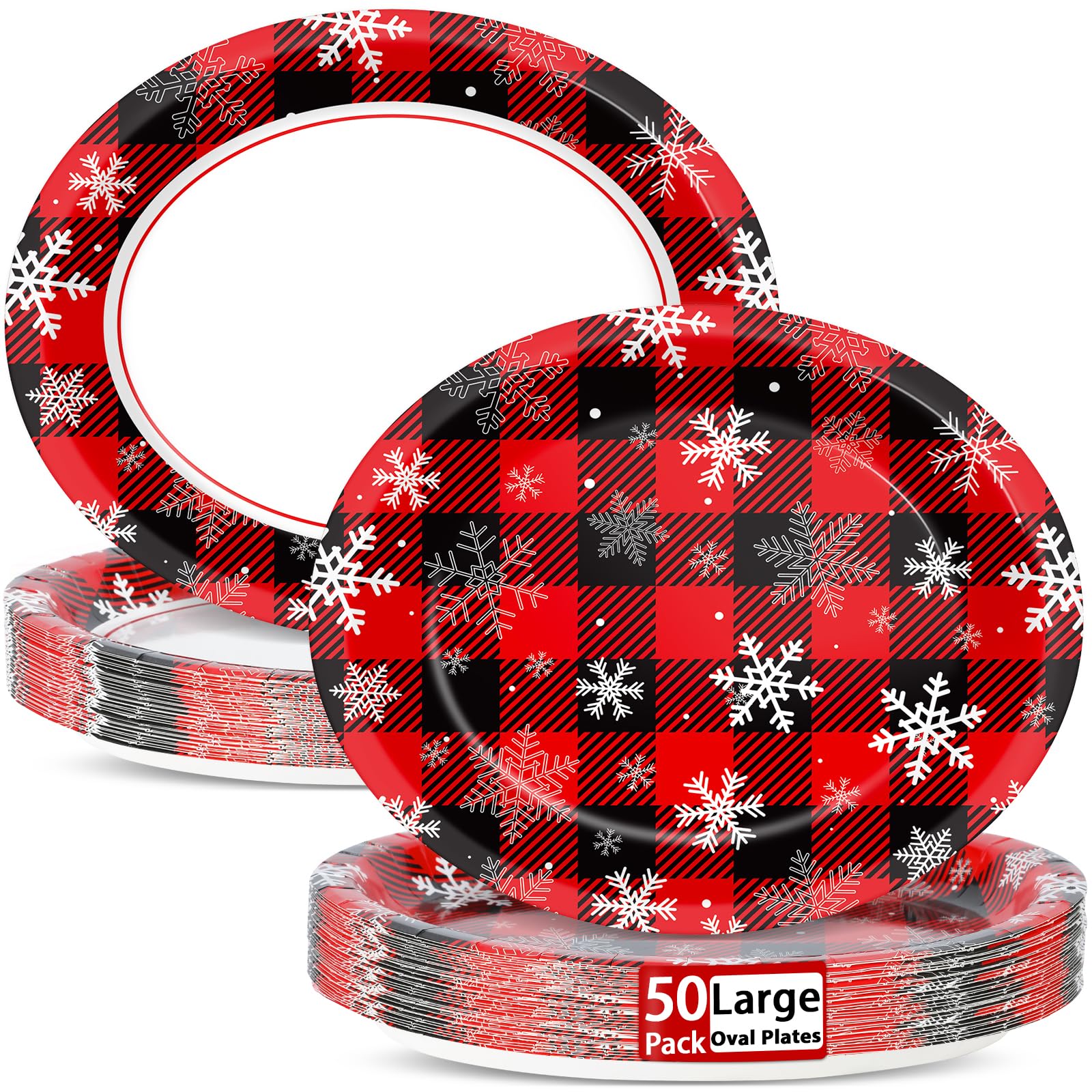 Amazon.com: 50PCS Winter Snowflake Oval Paper Plates Large 11inch ...
